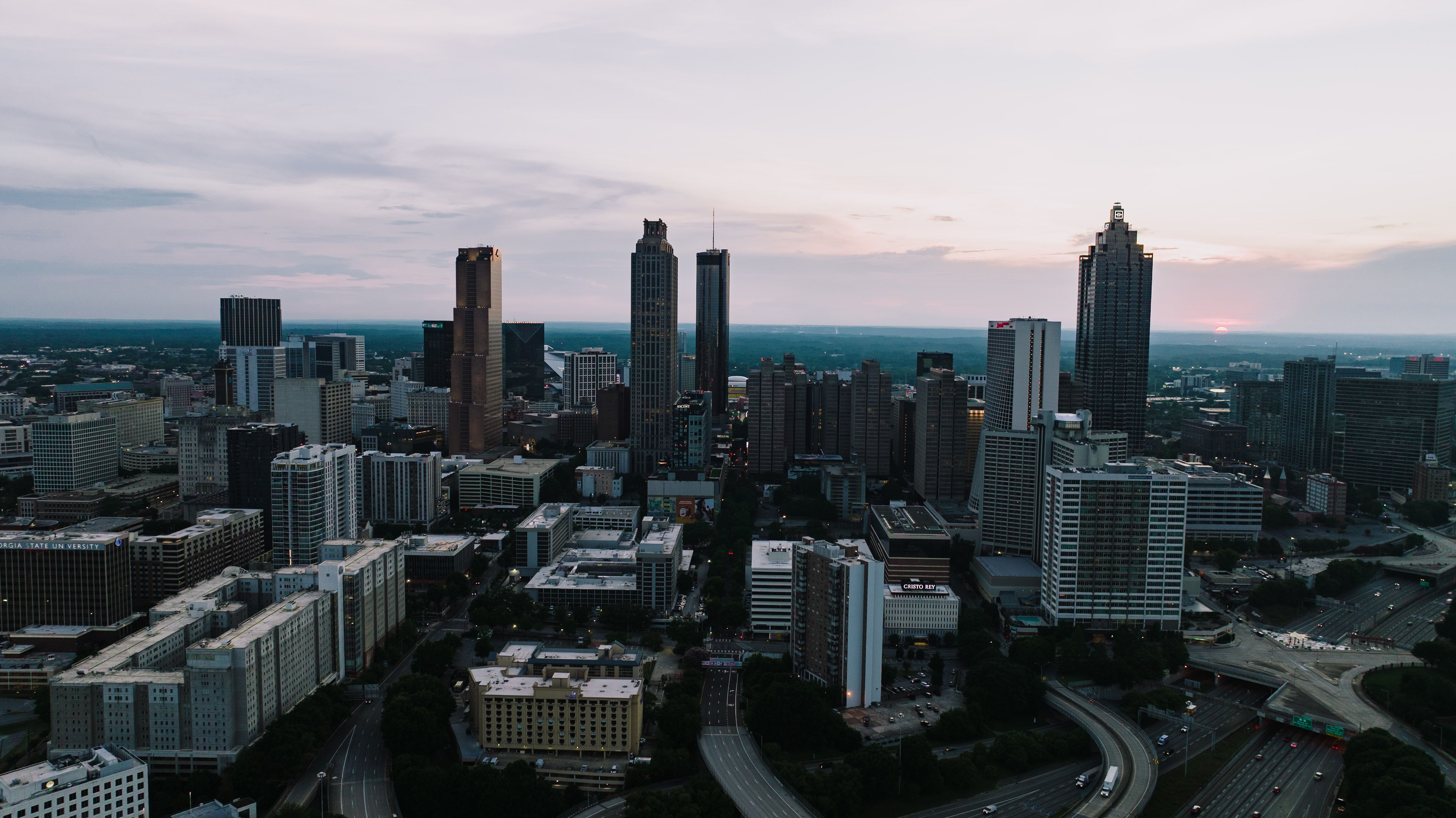 Aerial View of Atlanta Skyline at Dusk · Free Stock Photo