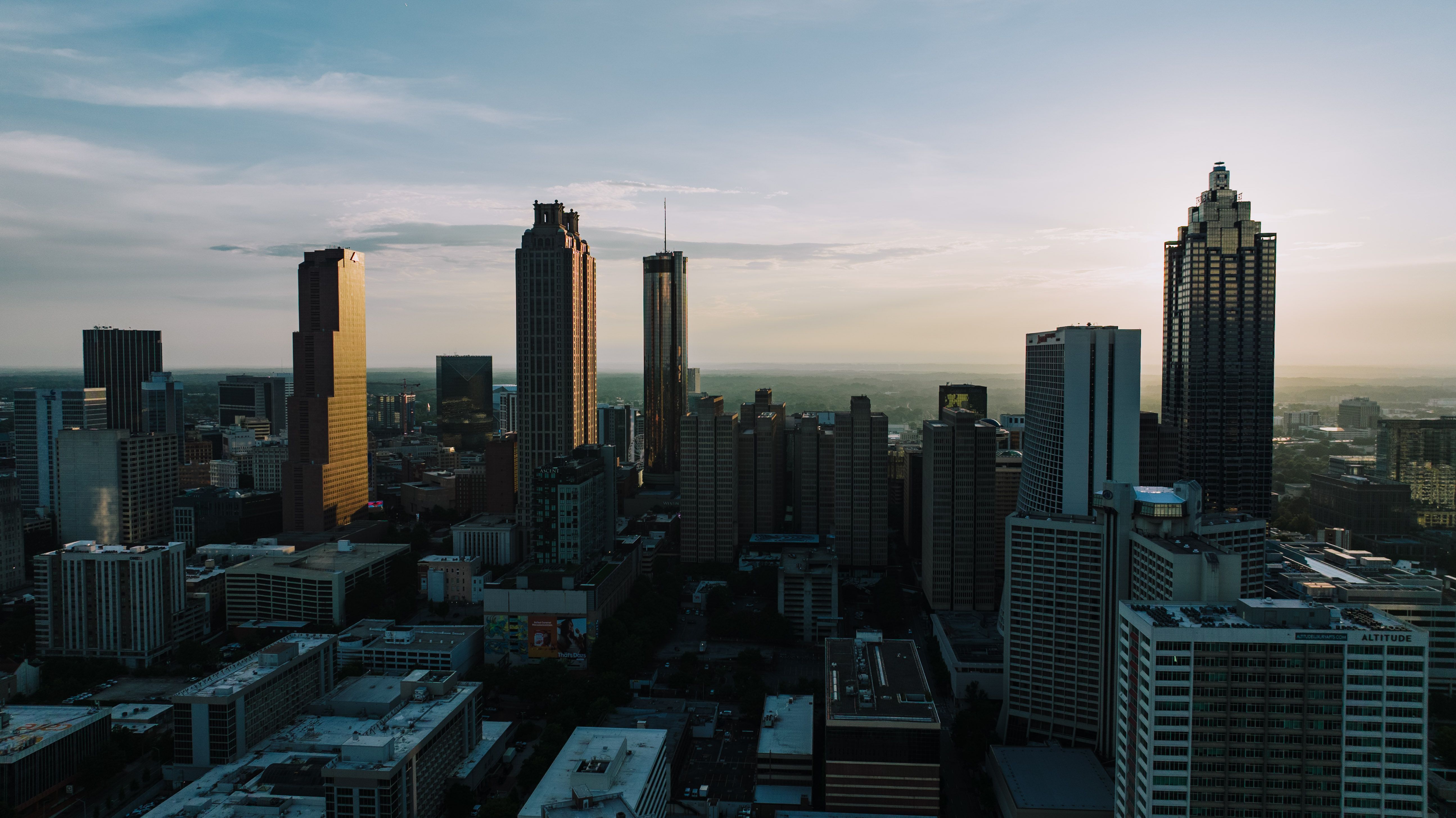 Aerial View of Atlanta Skyline at Sunset · Free Stock Photo