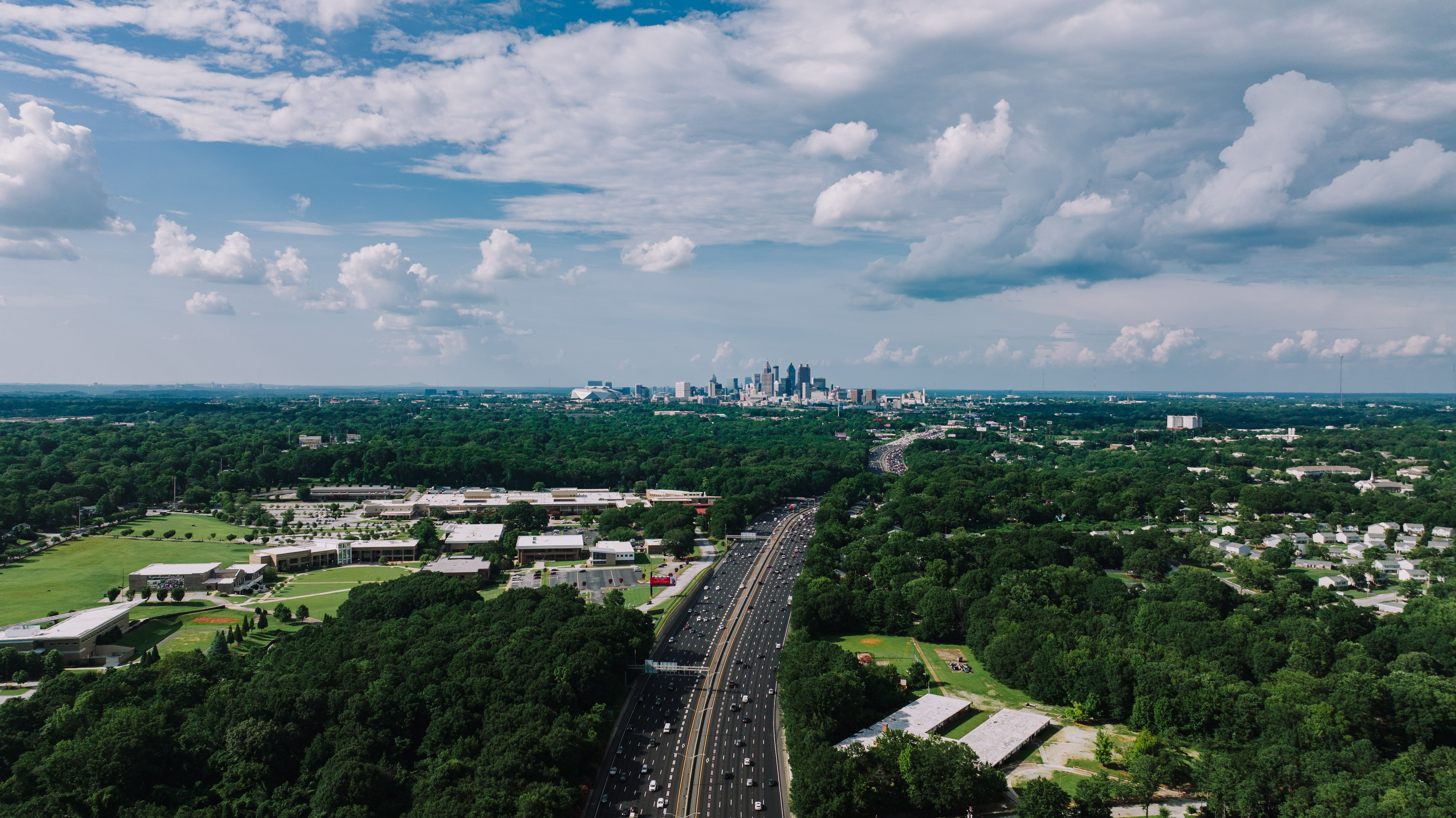 Aerial View of Atlanta Skyline and Highway · Free Stock Photo