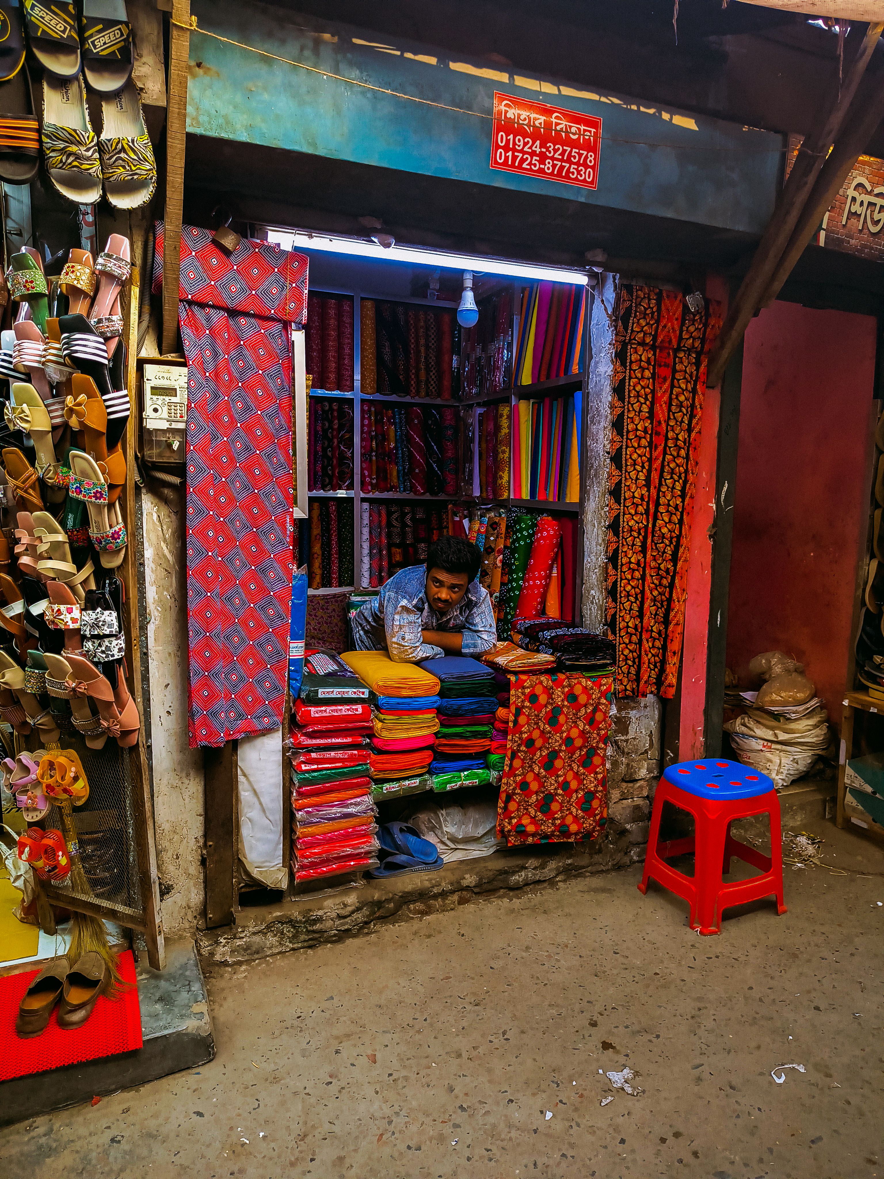 Colorful Fabric Stall in Jashore Market · Free Stock Photo