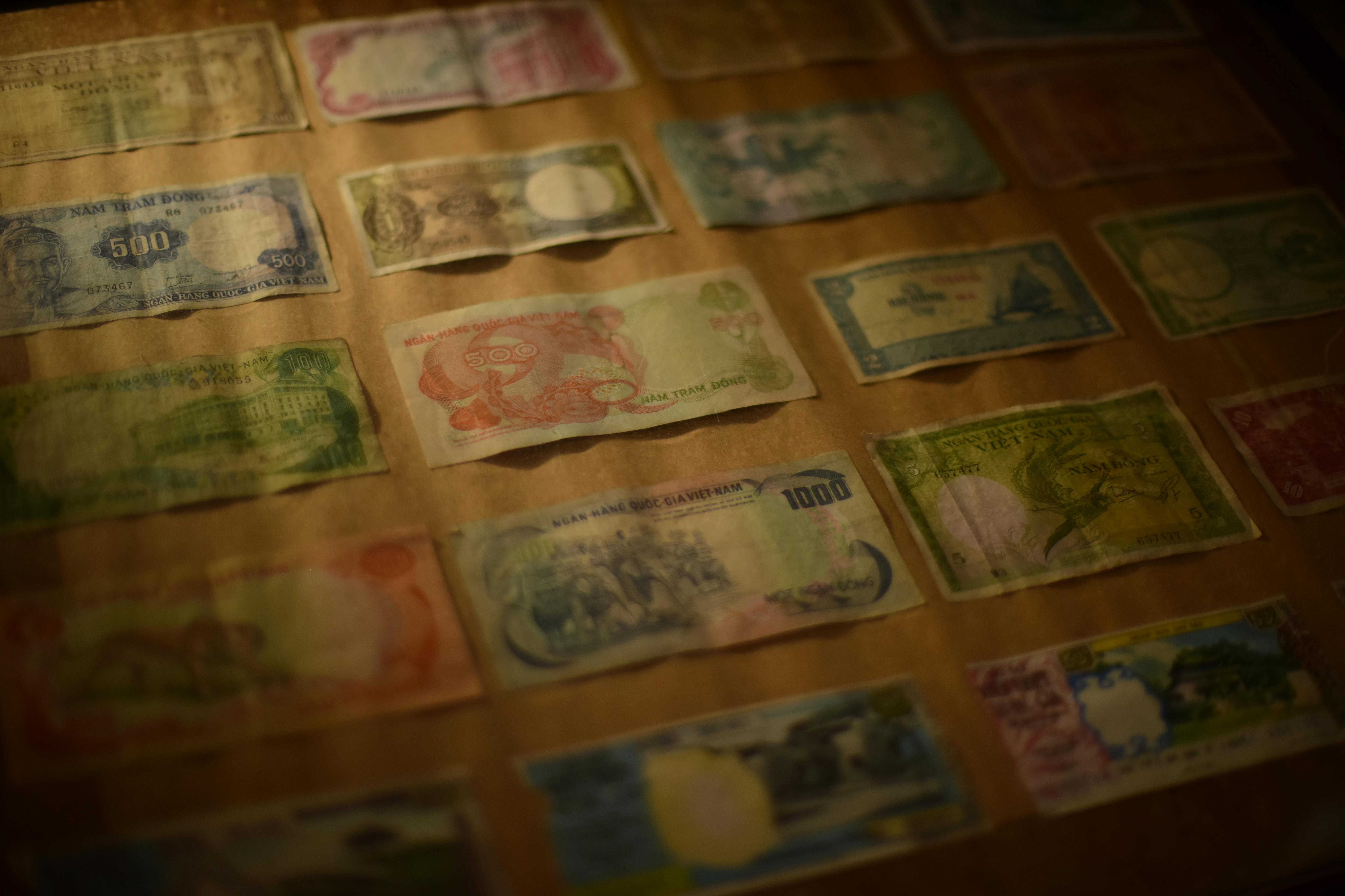 Vintage Asian Banknotes Collection Display · Free Stock Photo
