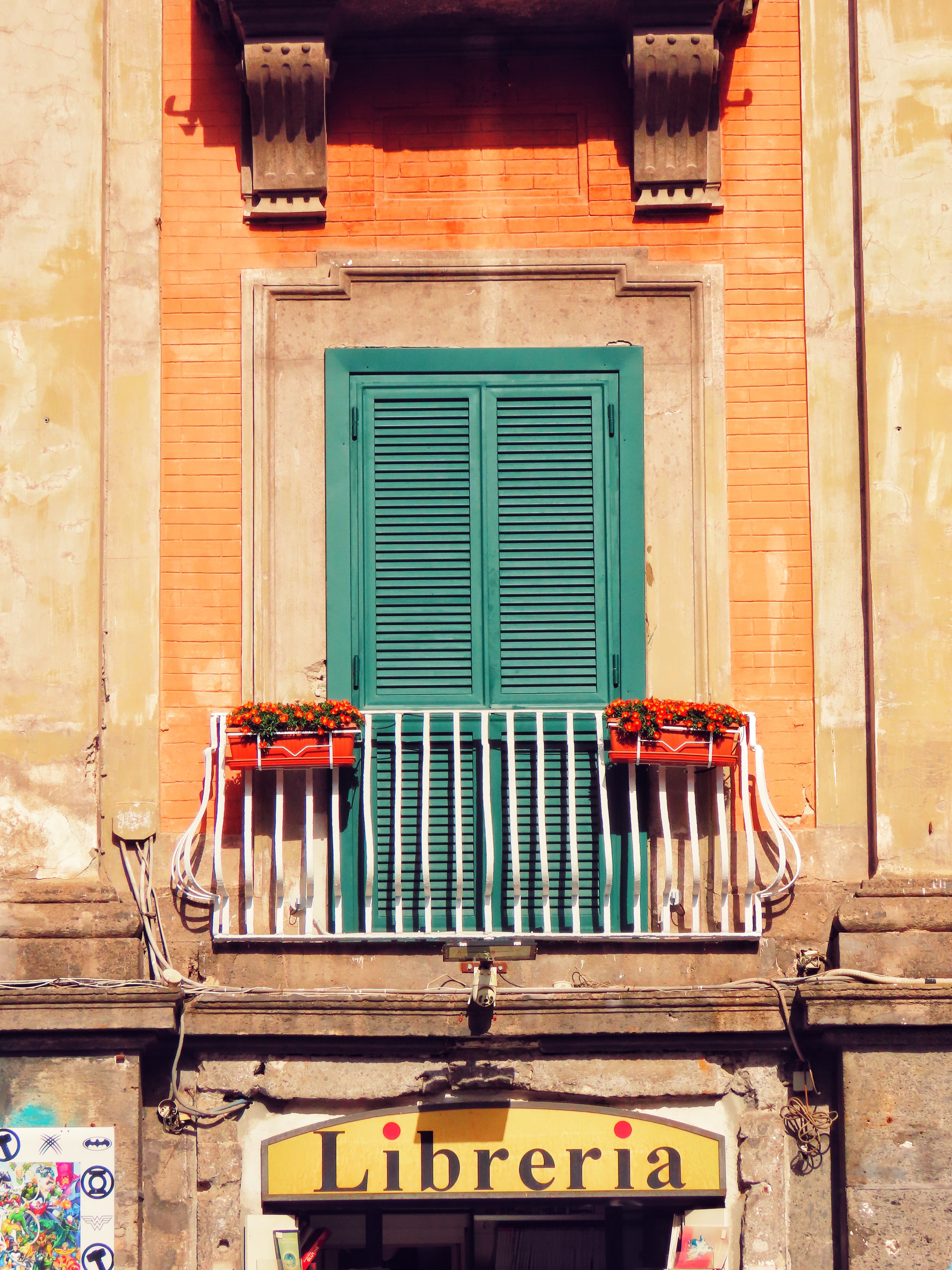 Colorful Italian Balcony with Green Shutters · Free Stock Photo