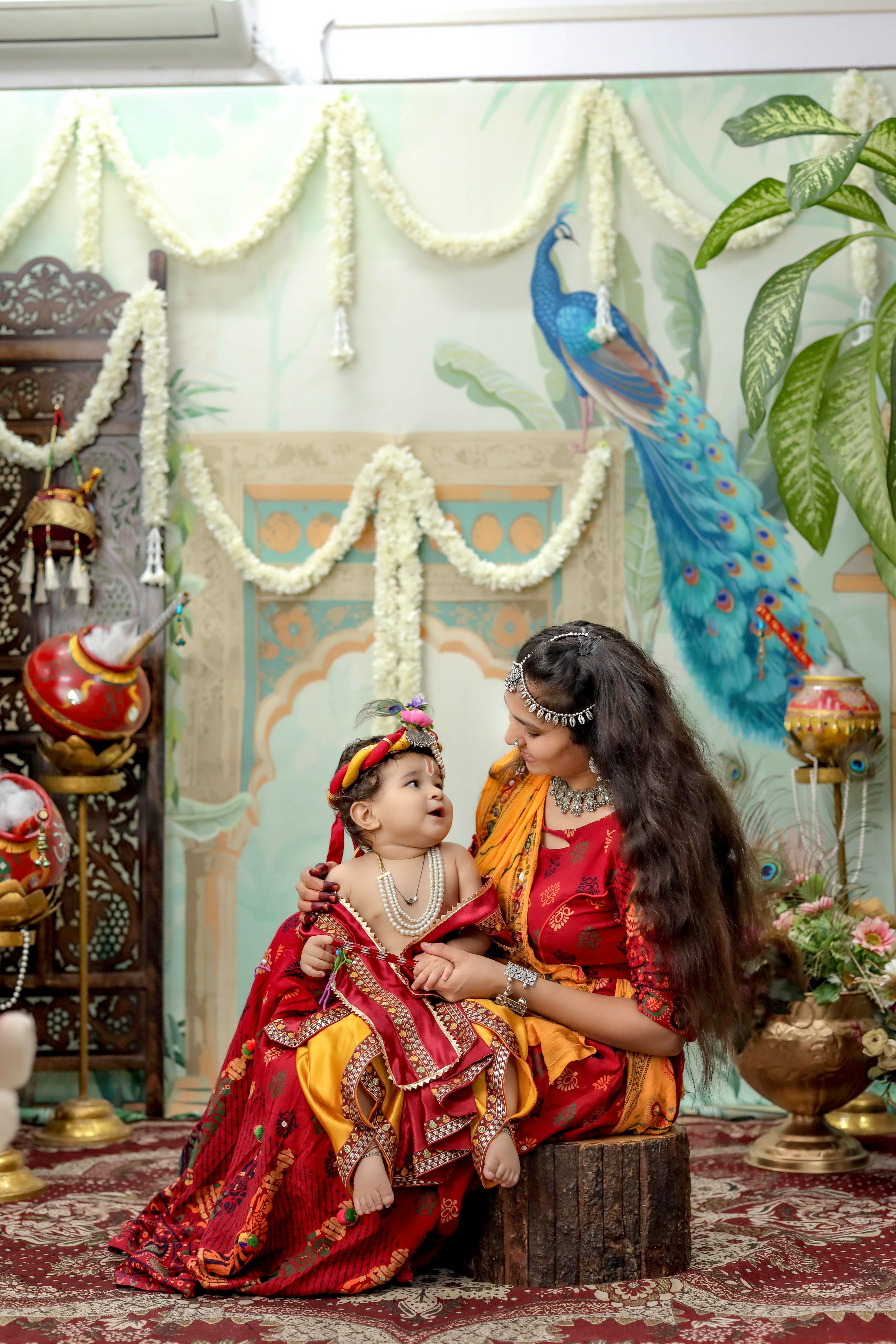 Mother and Child in Traditional Indian Attire · Free Stock Photo