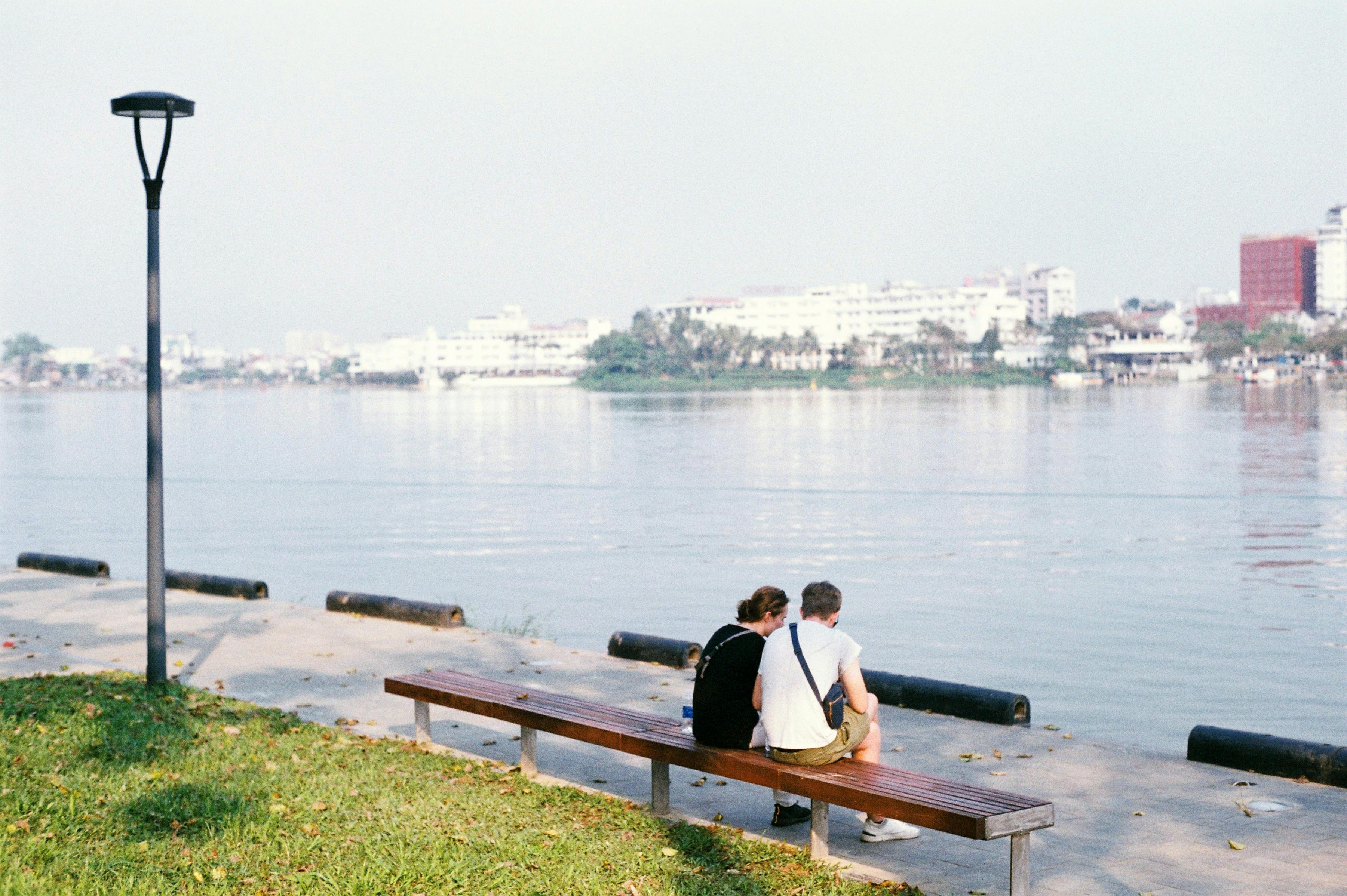 Young Couple Sitting On Park Bench Back View Photos, Download The BEST ...