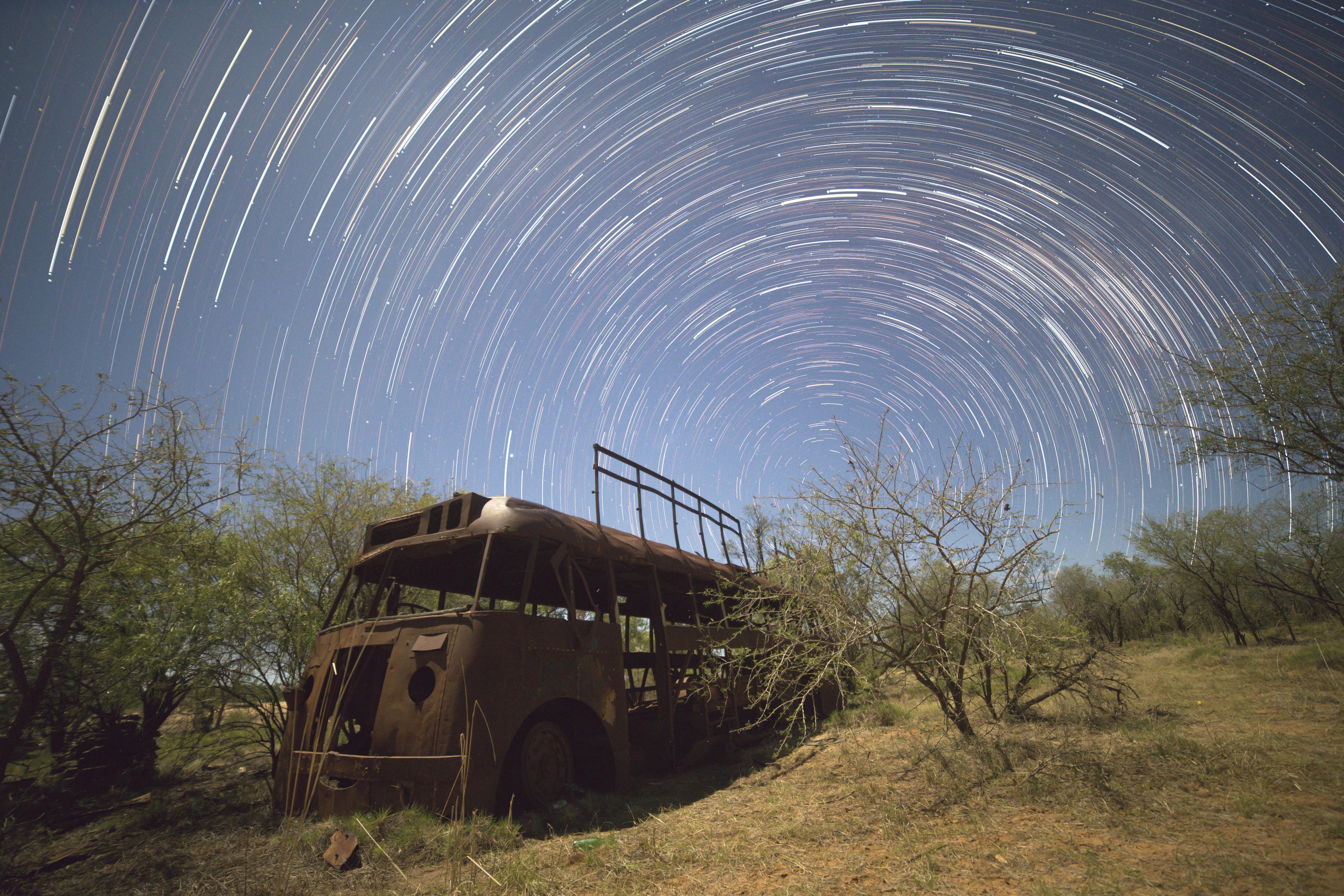 Rusty Bus Under Star Trails in Australian Outback · Free Stock Photo