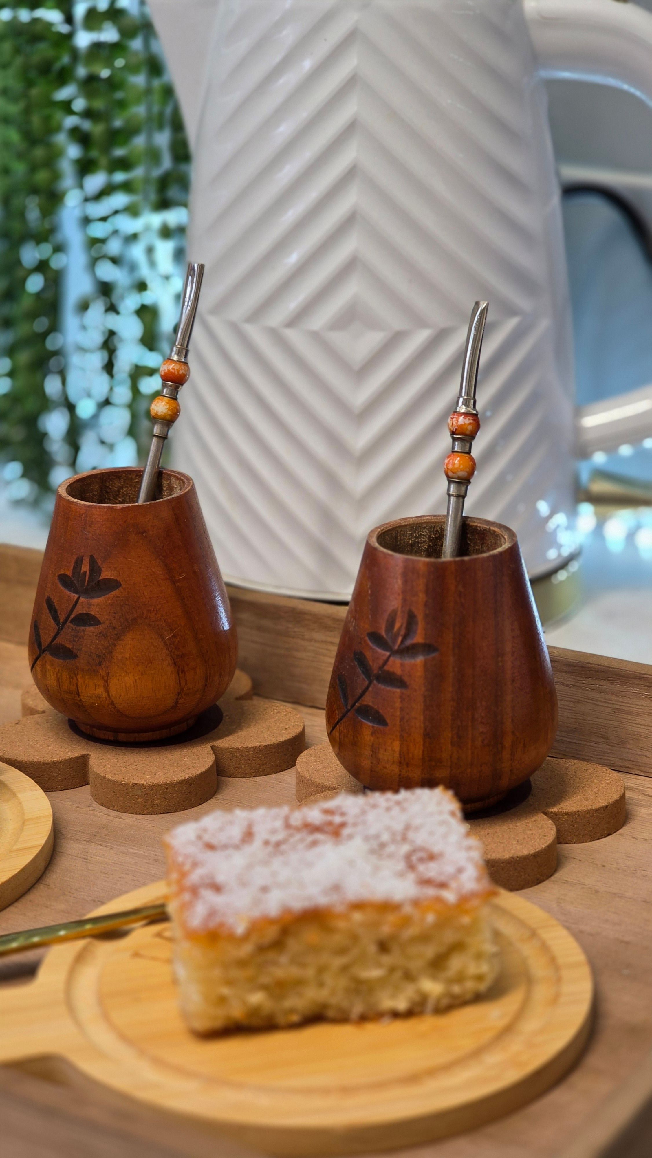 Wooden Mate Cups and Pastry in Cozy Kitchen Setting · Free Stock Photo