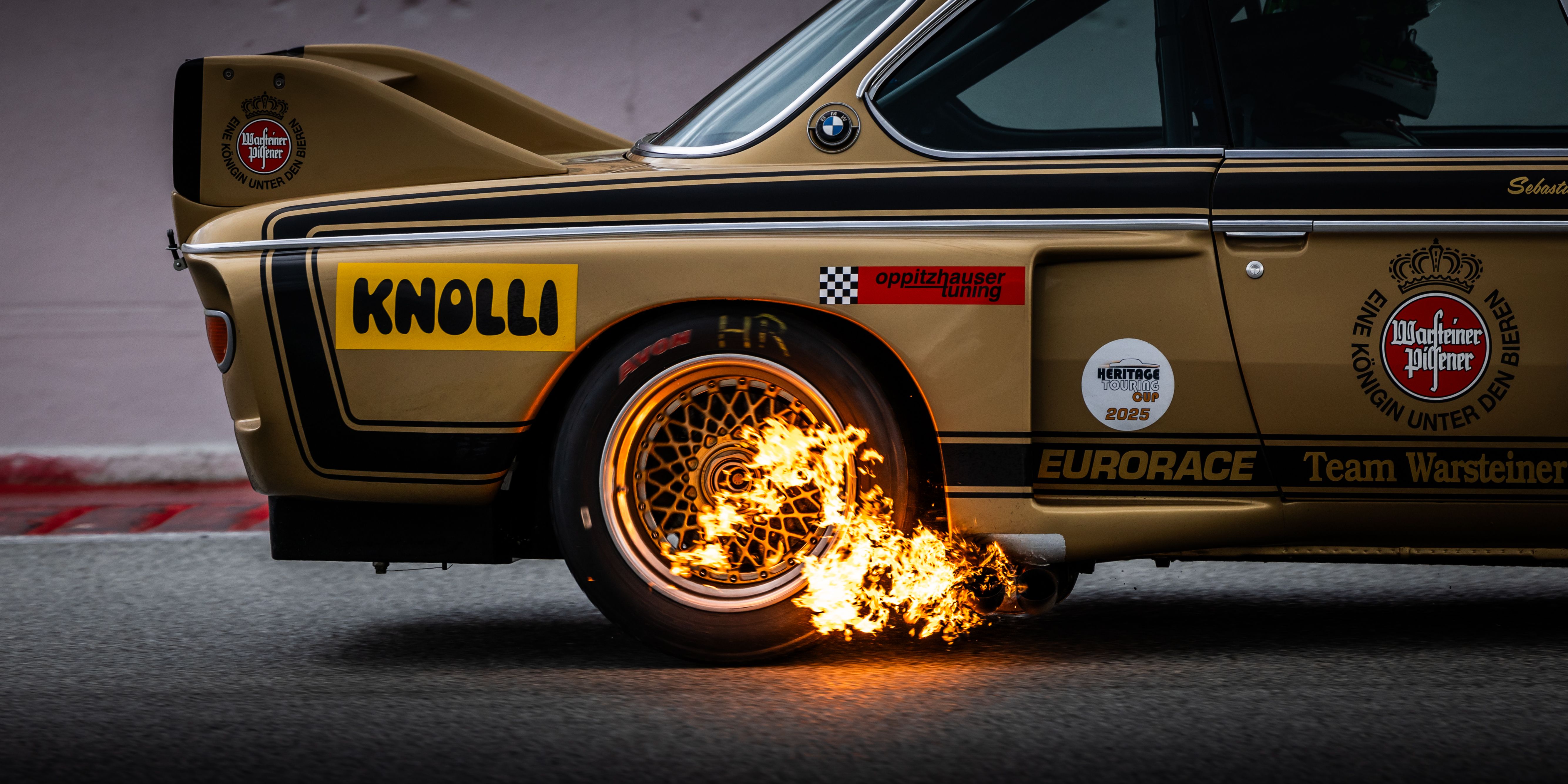 Classic Race Car on Fire at Trackside · Free Stock Photo