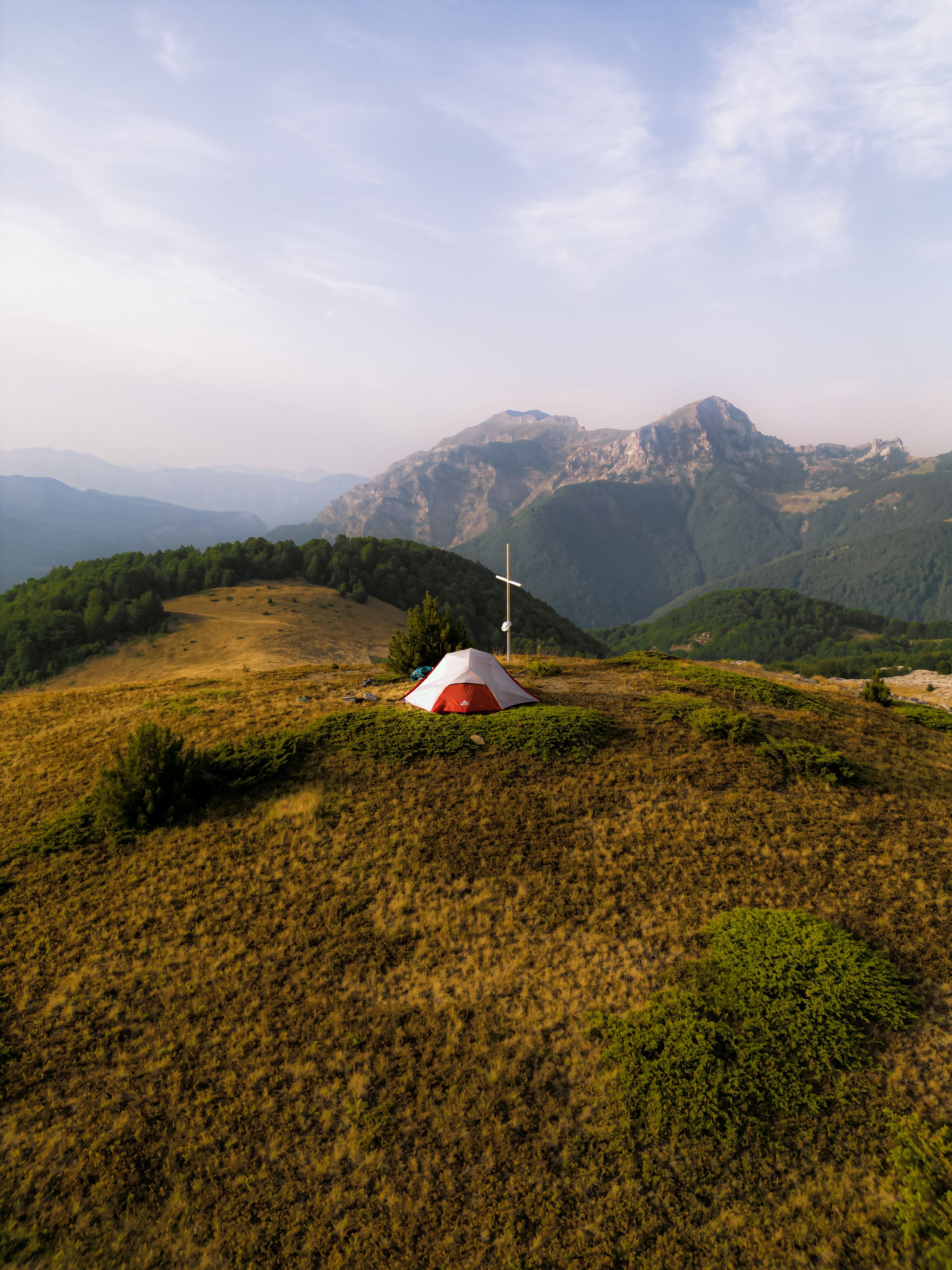 Aerial View of Tent on Mountainous Hilltop · Free Stock Photo