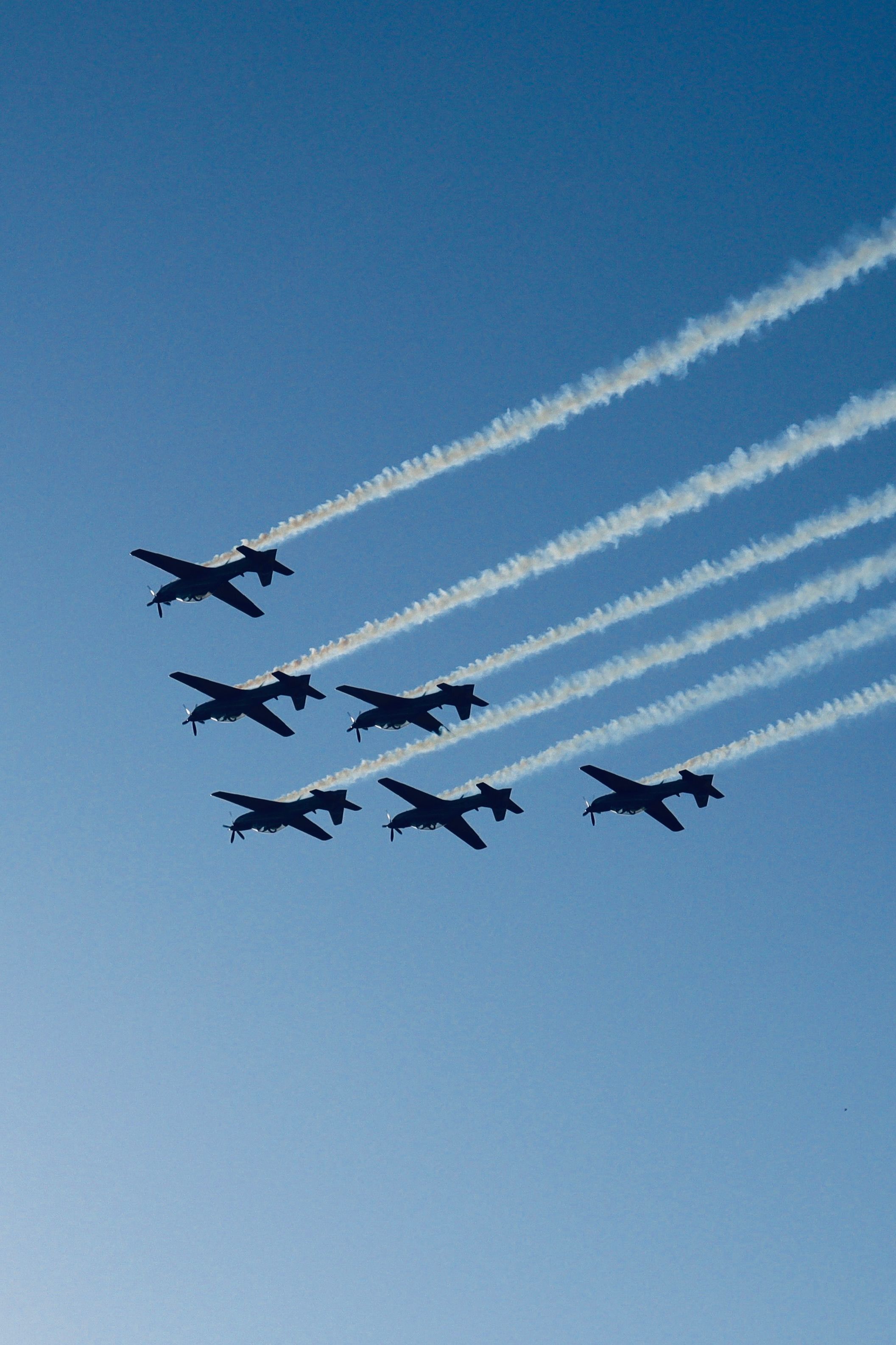 Aerial Formation of Military Jet Planes in Clear Sky · Free Stock Photo