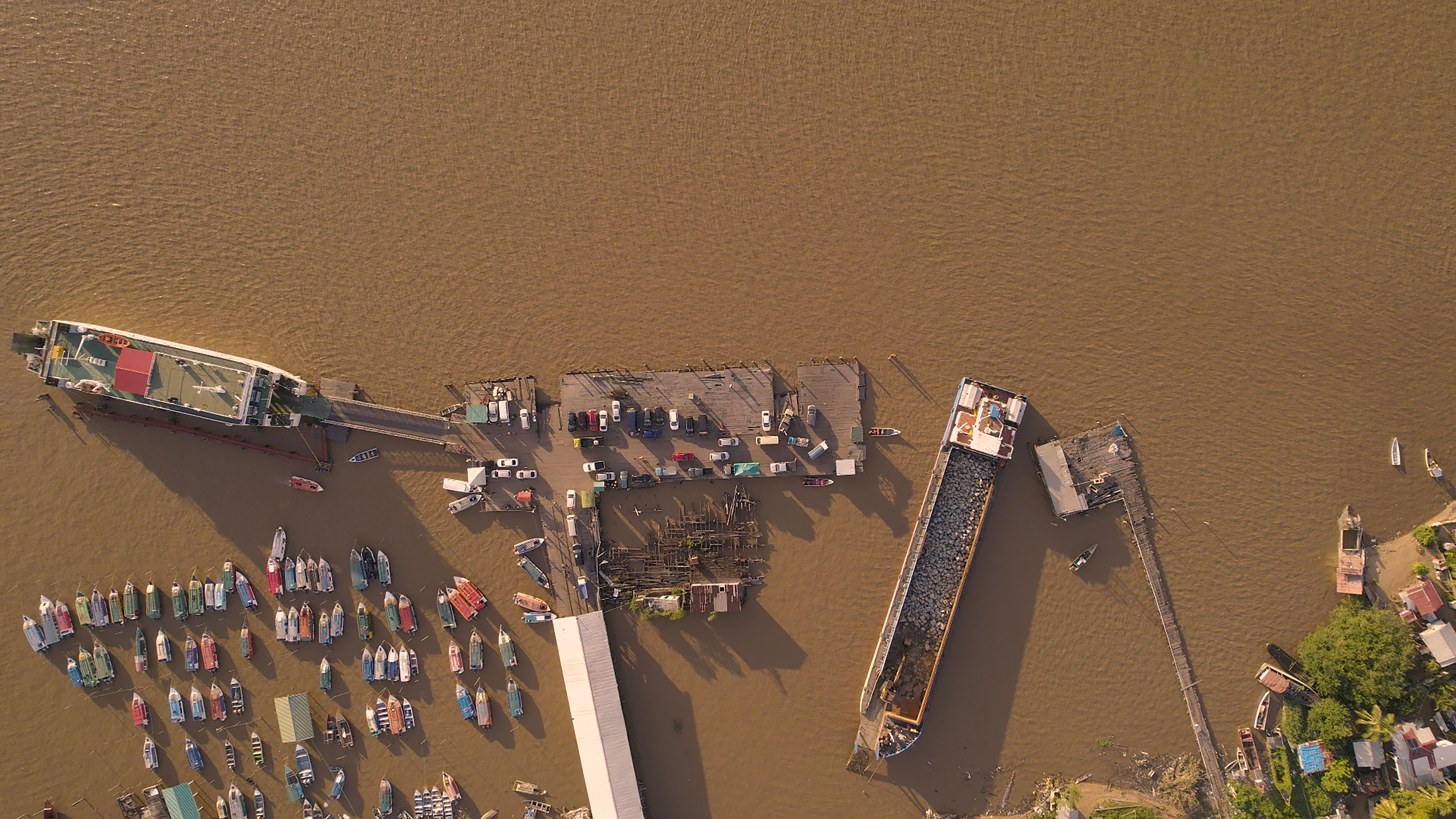 Aerial View of Parika Waterfront Dock in Guyana · Free Stock Photo