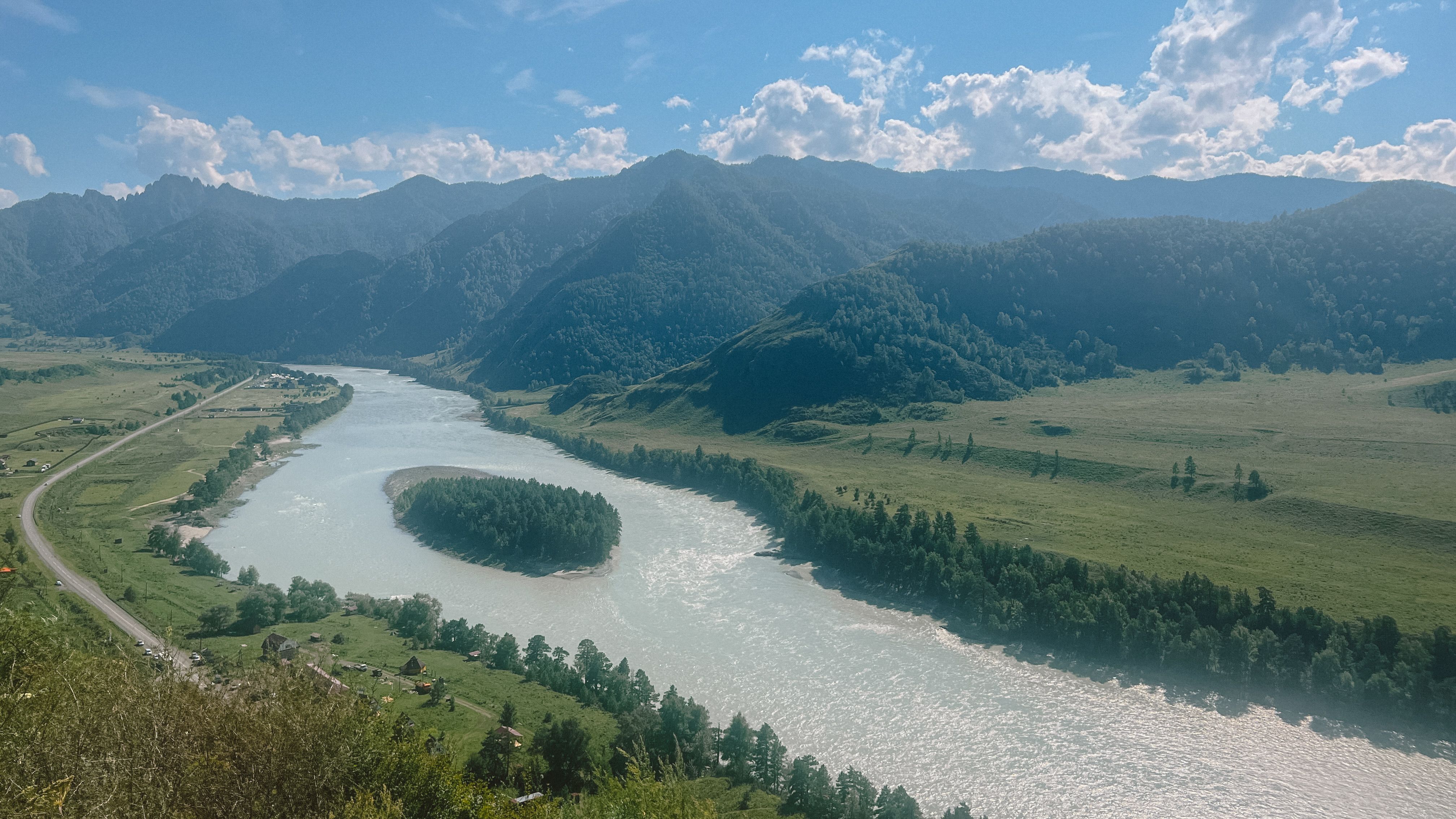 Aerial Panorama Over Picturesque River Valley Meandering Between ...