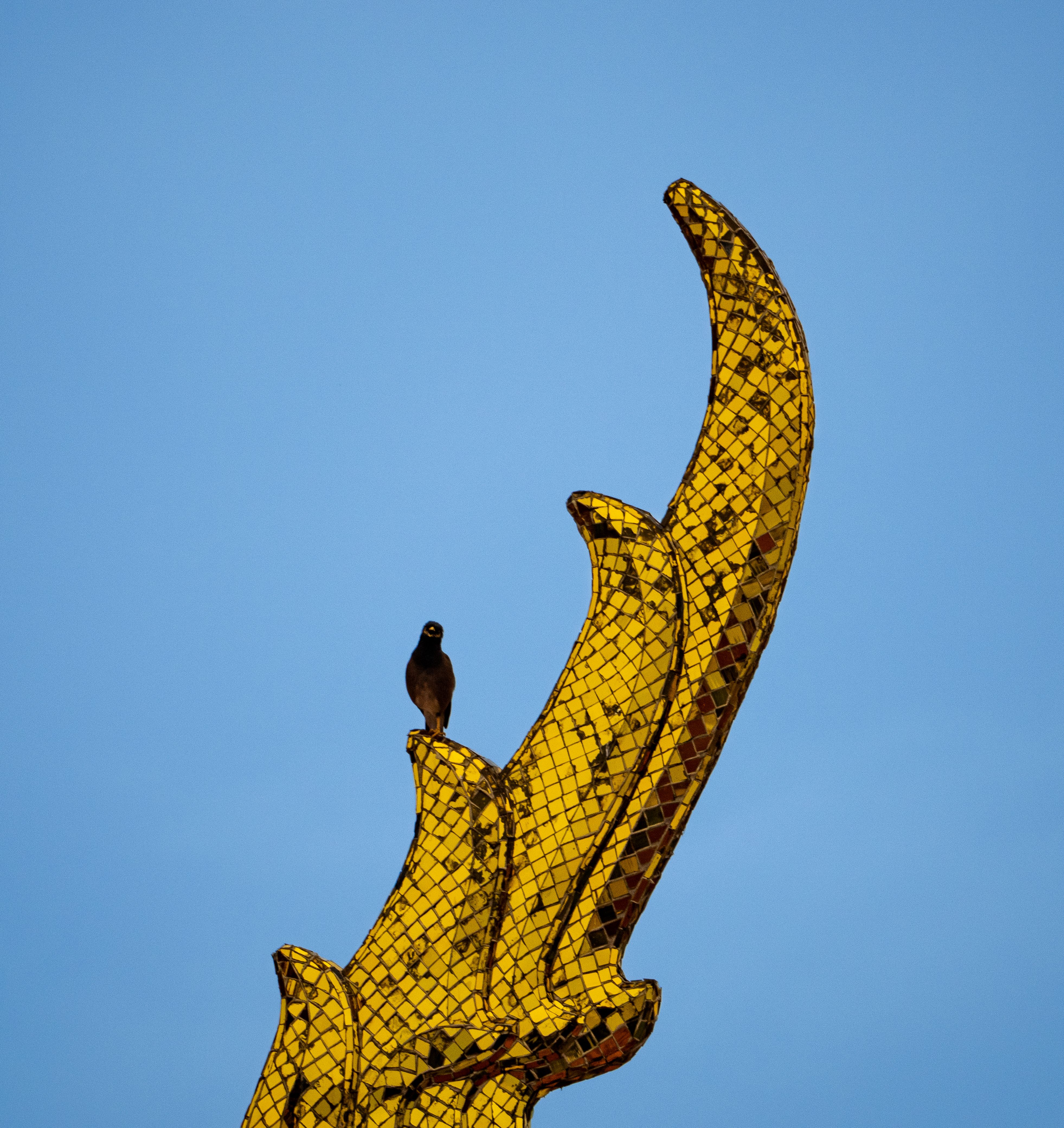Golden Mosaic Temple Roof with Bird Silhouette · Free Stock Photo