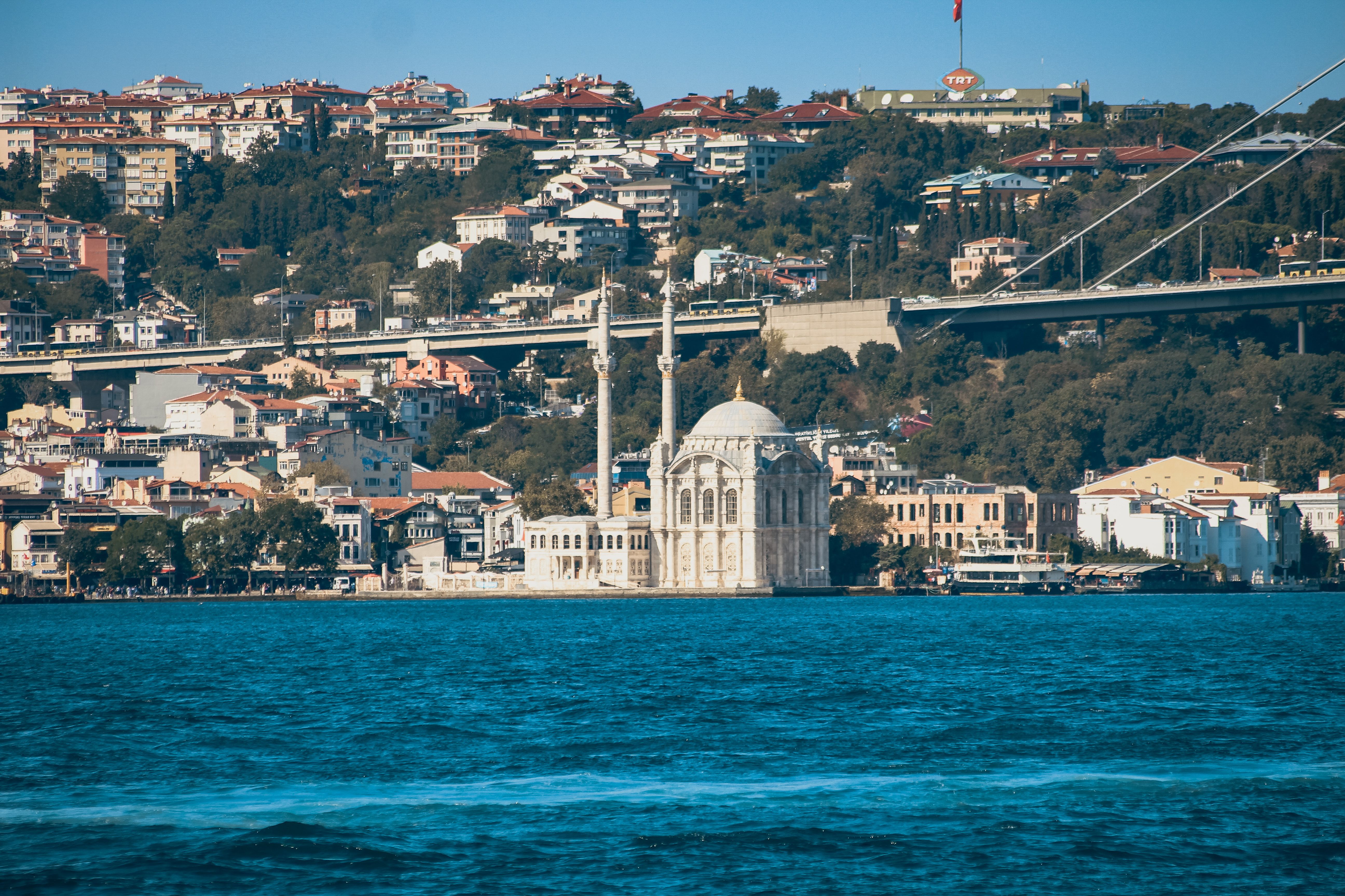 Iconic Istanbul Mosque with Bosphorus Bridge View · Free Stock Photo