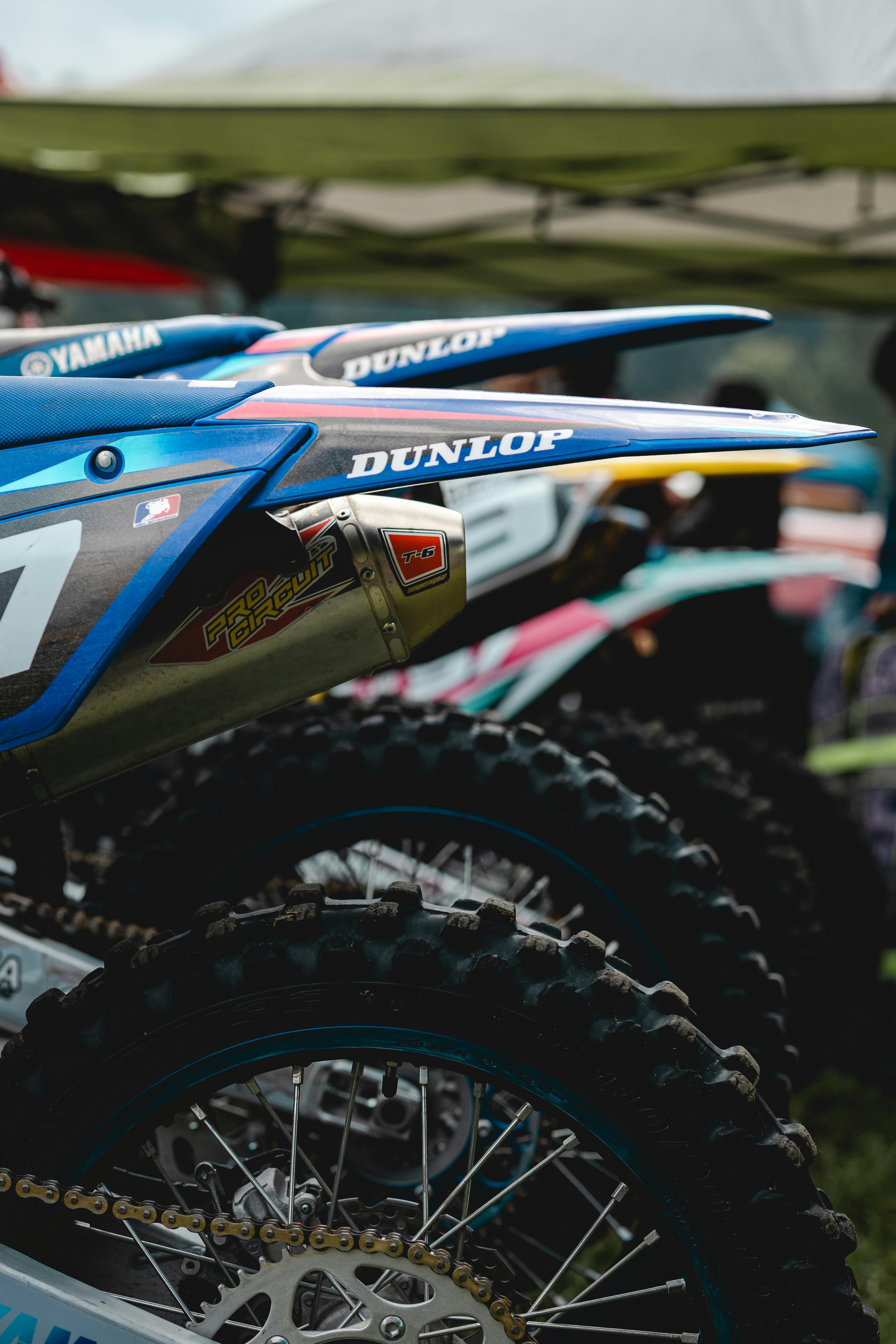 Blue Motorbikes with Off-road Tires in Line · Free Stock Photo