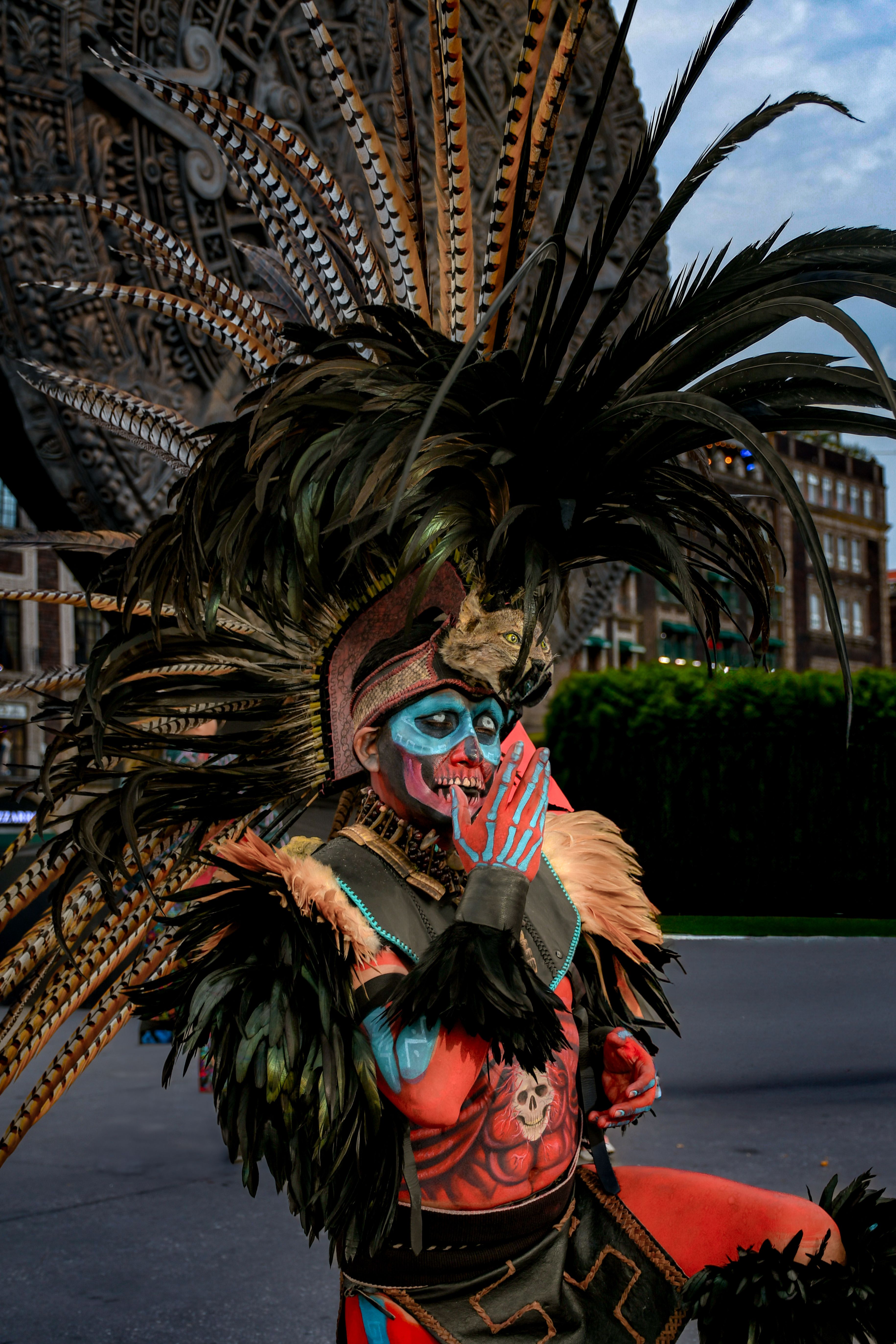 Vibrant Aztec Warrior in Traditional Feathered Costume · Free Stock Photo