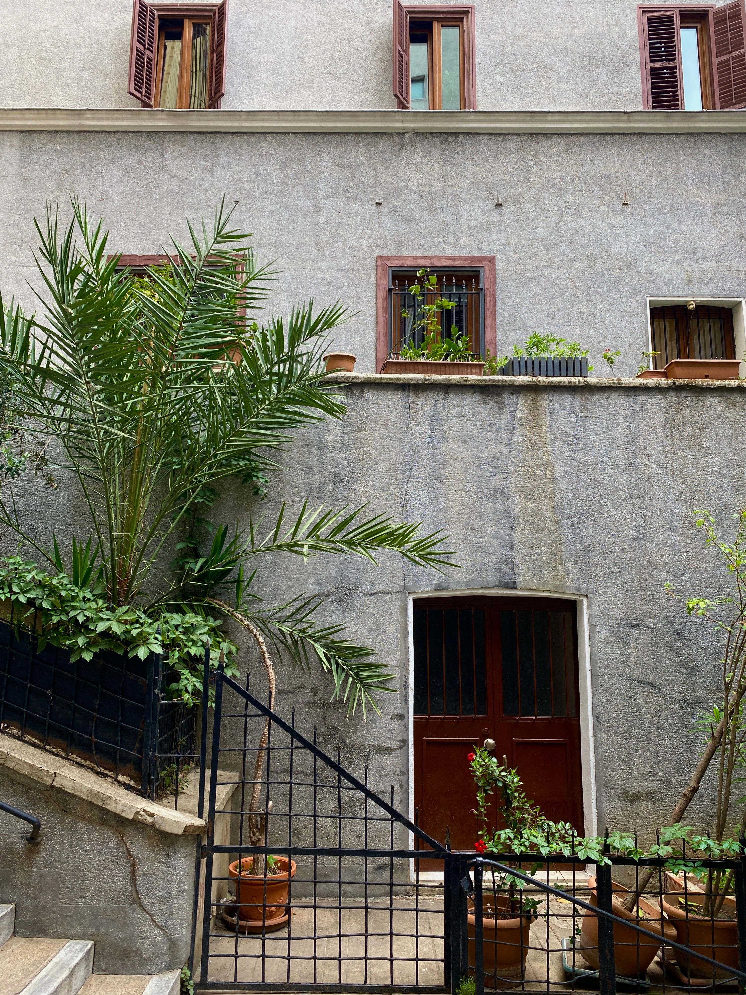 Charming Urban Courtyard with Potted Plants · Free Stock Photo