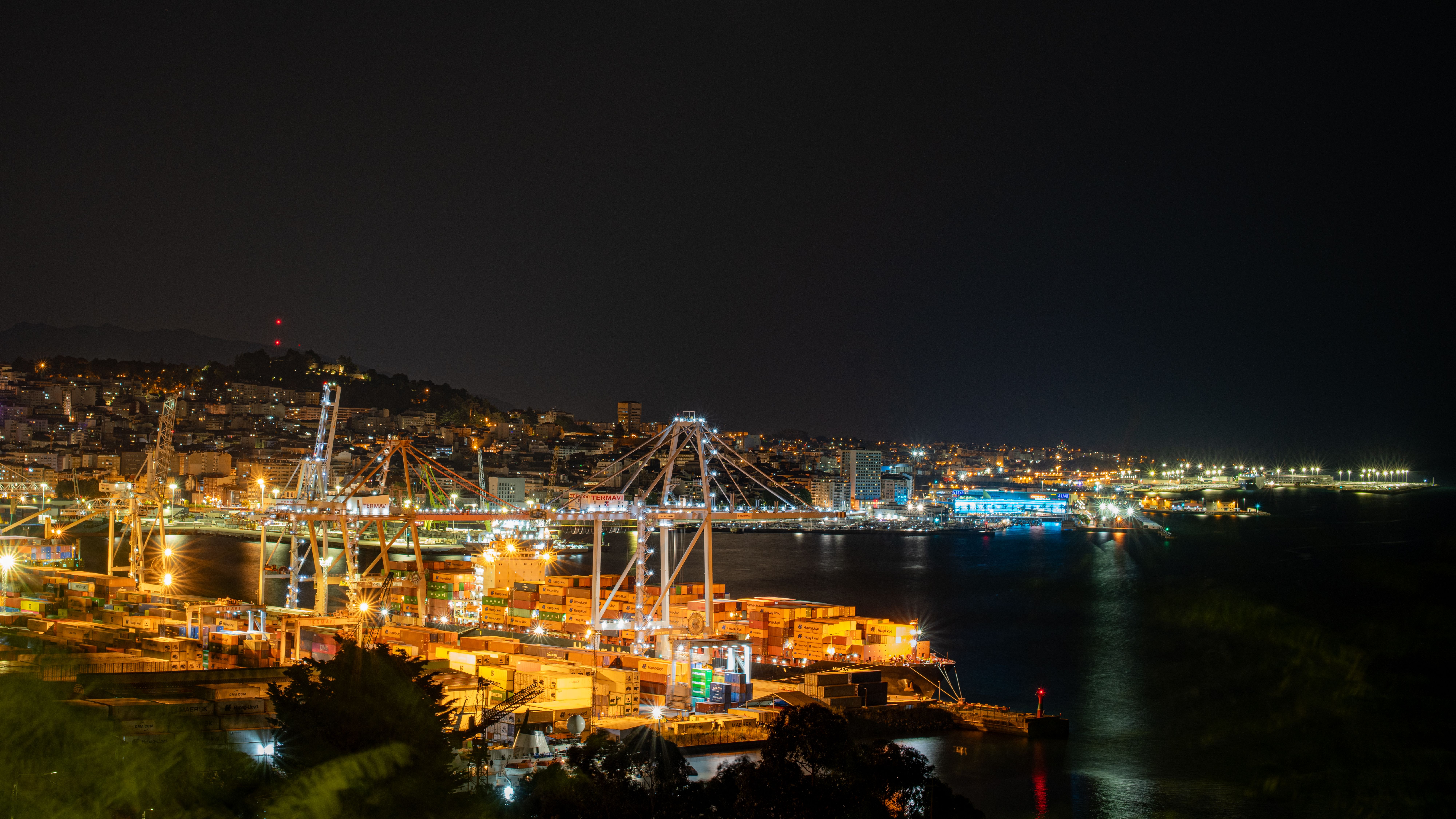Vibrant Night View of Vigo Port Cityscape · Free Stock Photo