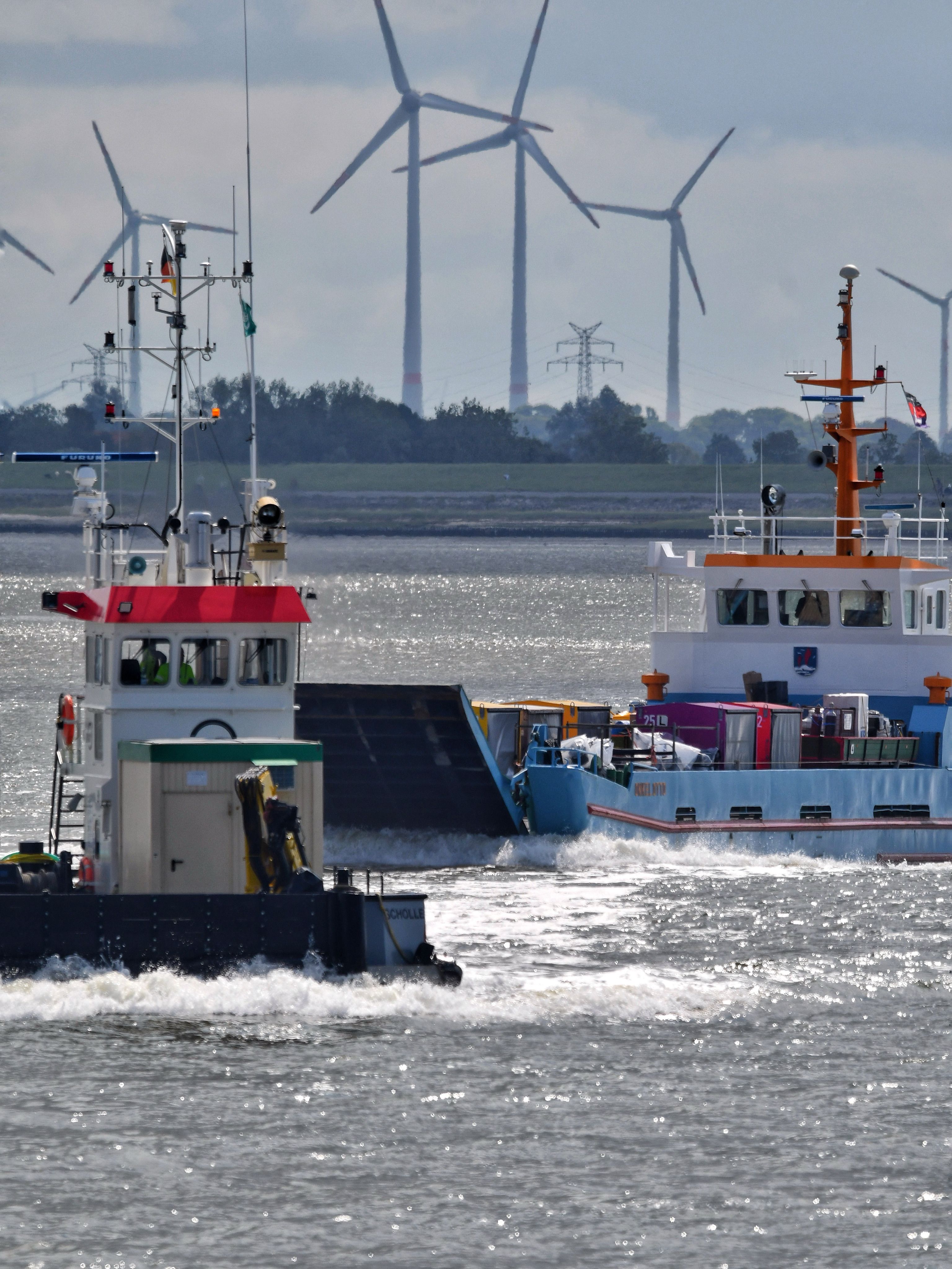 Boats and Wind Turbines in Coastal Waters · Free Stock Photo