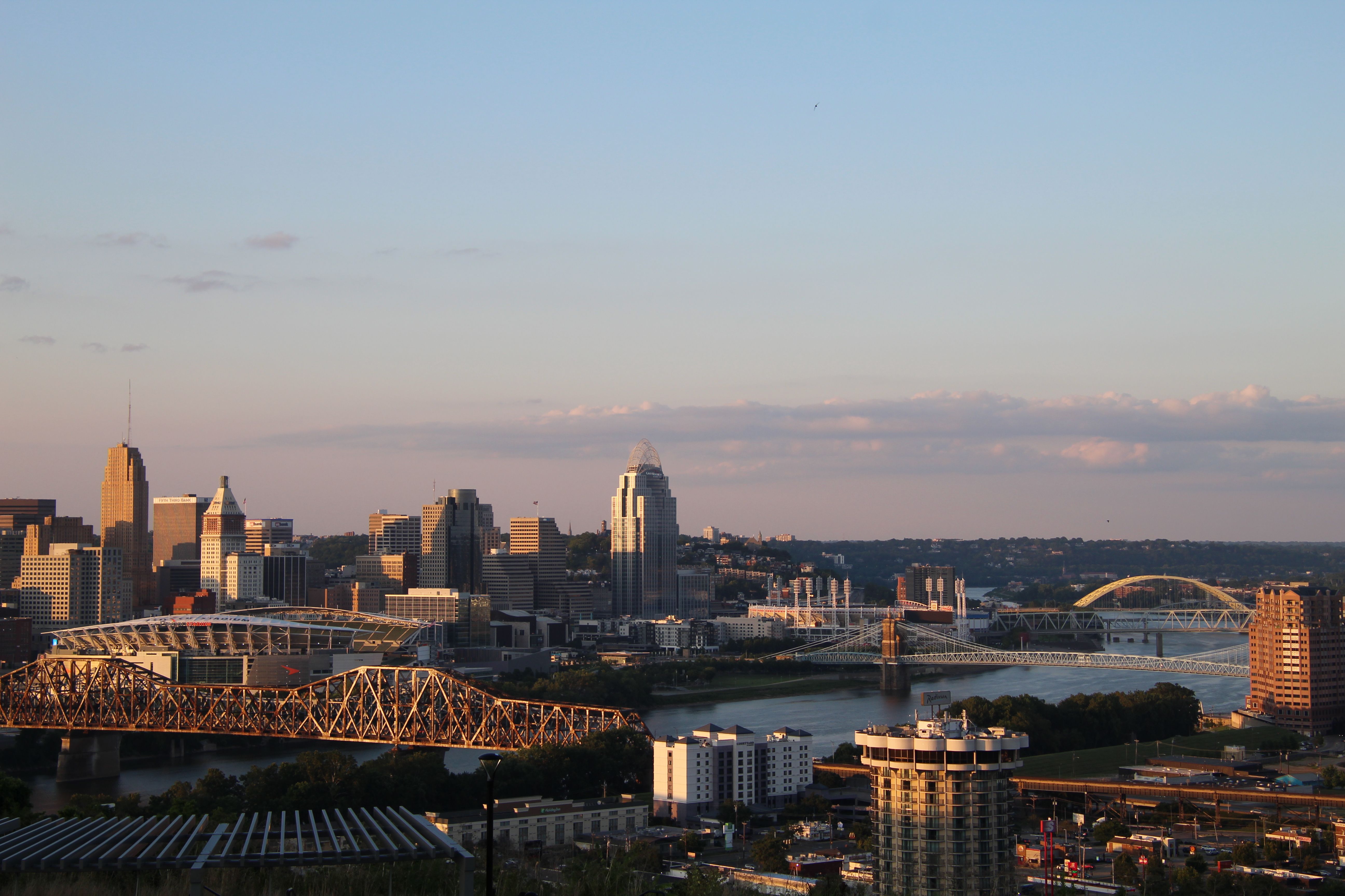 Cincinnati Skyline at Dusk with Bridges · Free Stock Photo