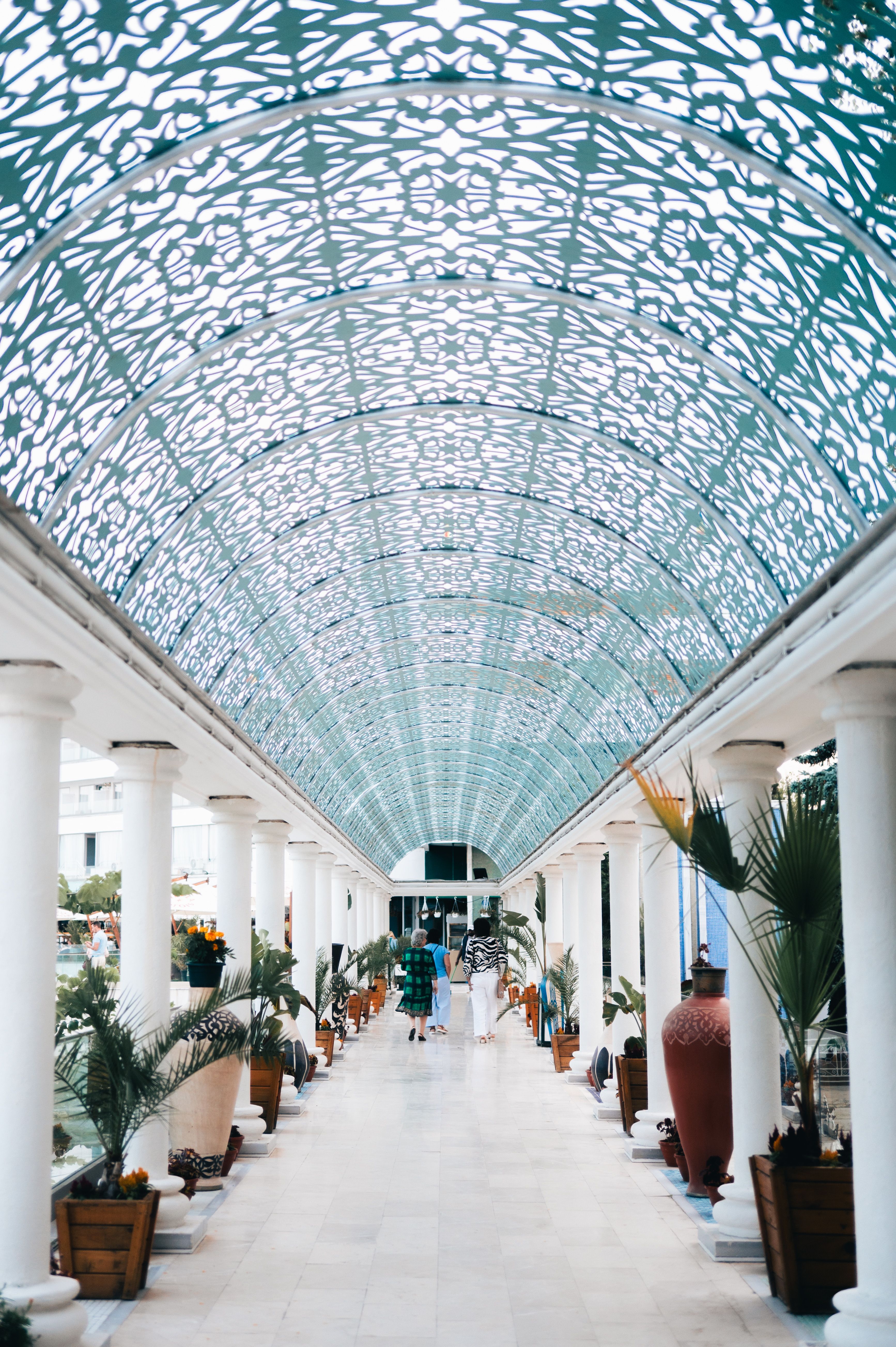 Elegant Covered Walkway with Decorative Ceiling · Free Stock Photo