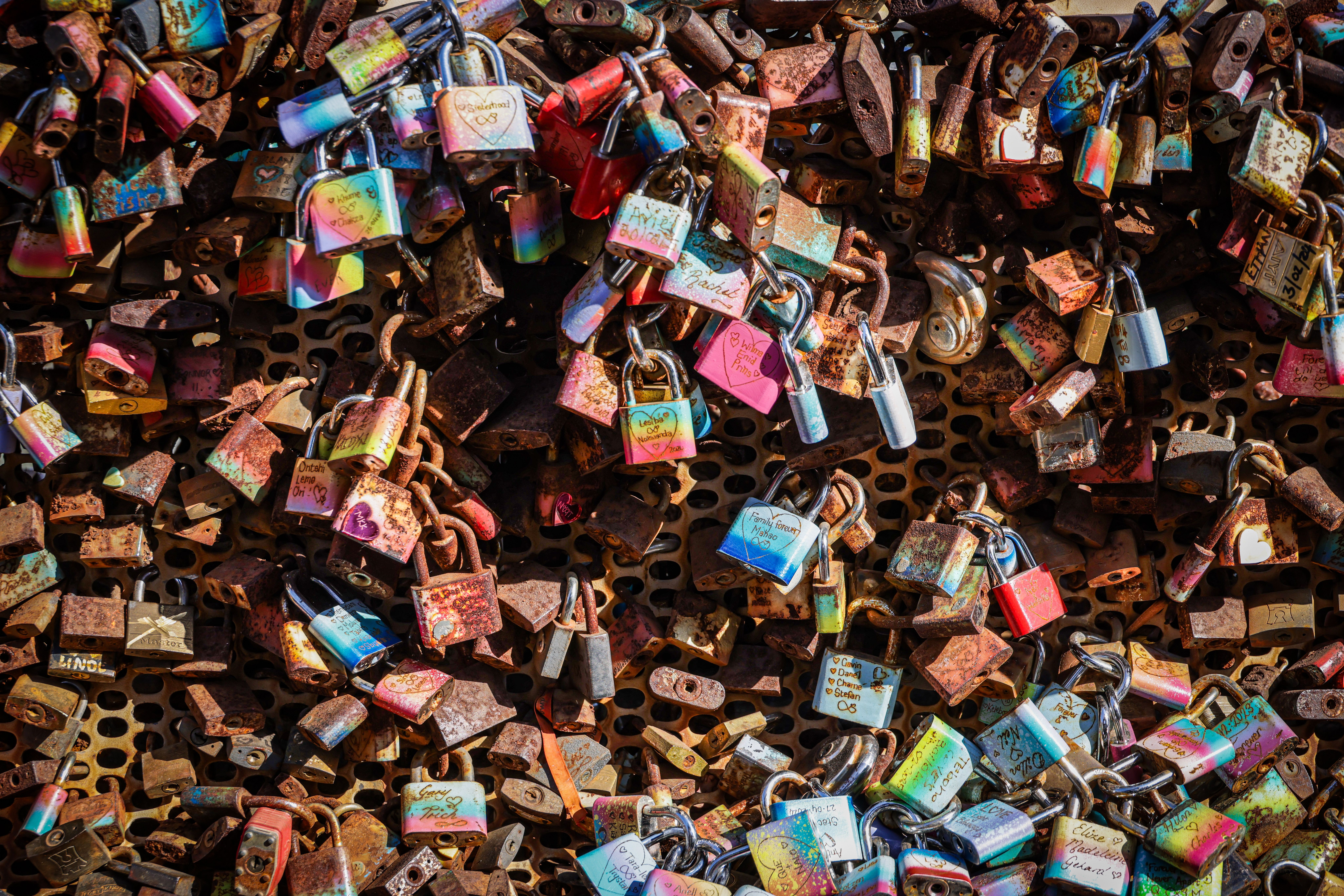 Colorful Love Locks on Rusted Metal Fence in Paris · Free Stock Photo