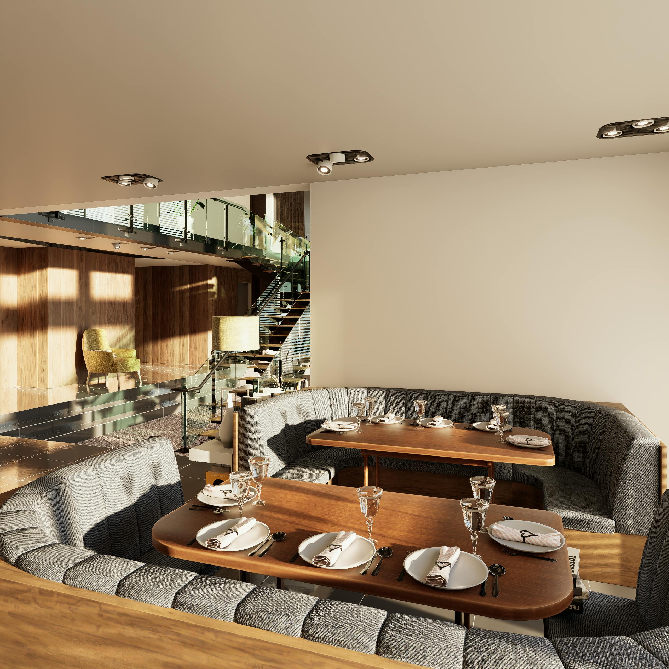 Interior Restoran Modern Dengan Ruang Makan Yang Nyaman · Foto Stok Gratis