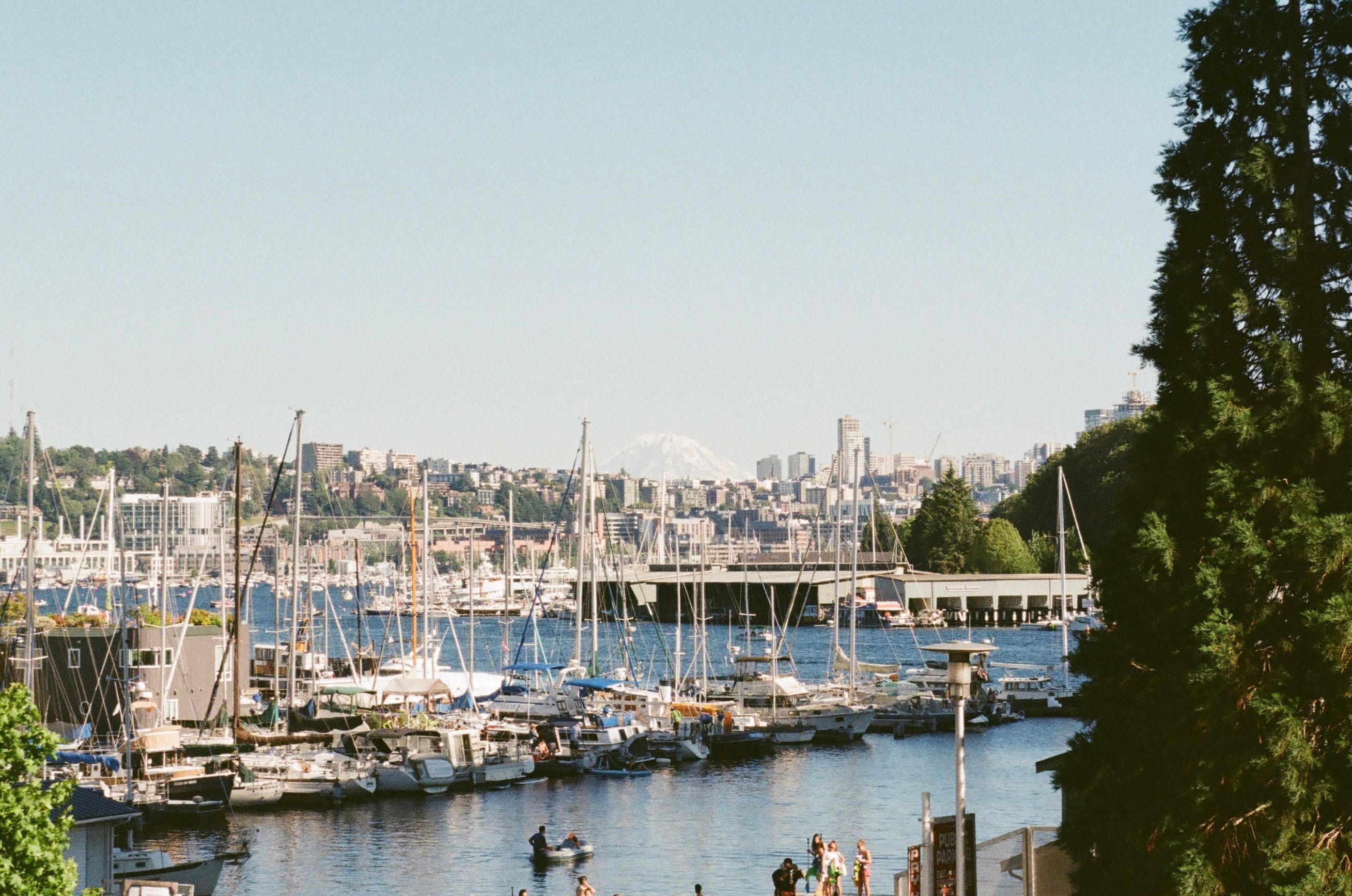 Scenic Seattle Marina with Mount Rainier View · Free Stock Photo