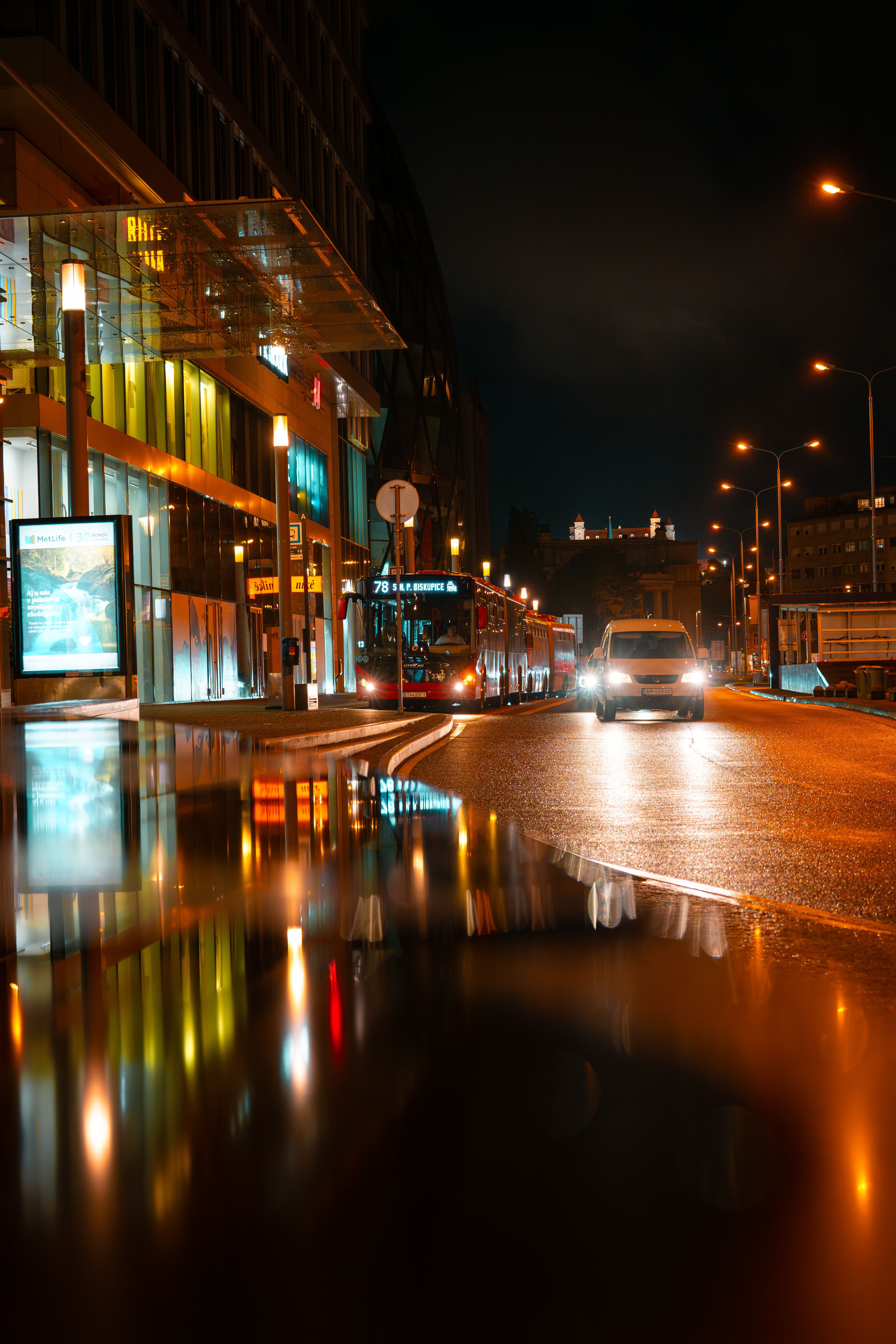 Urban Night Scene with City Lights Reflection · Free Stock Photo