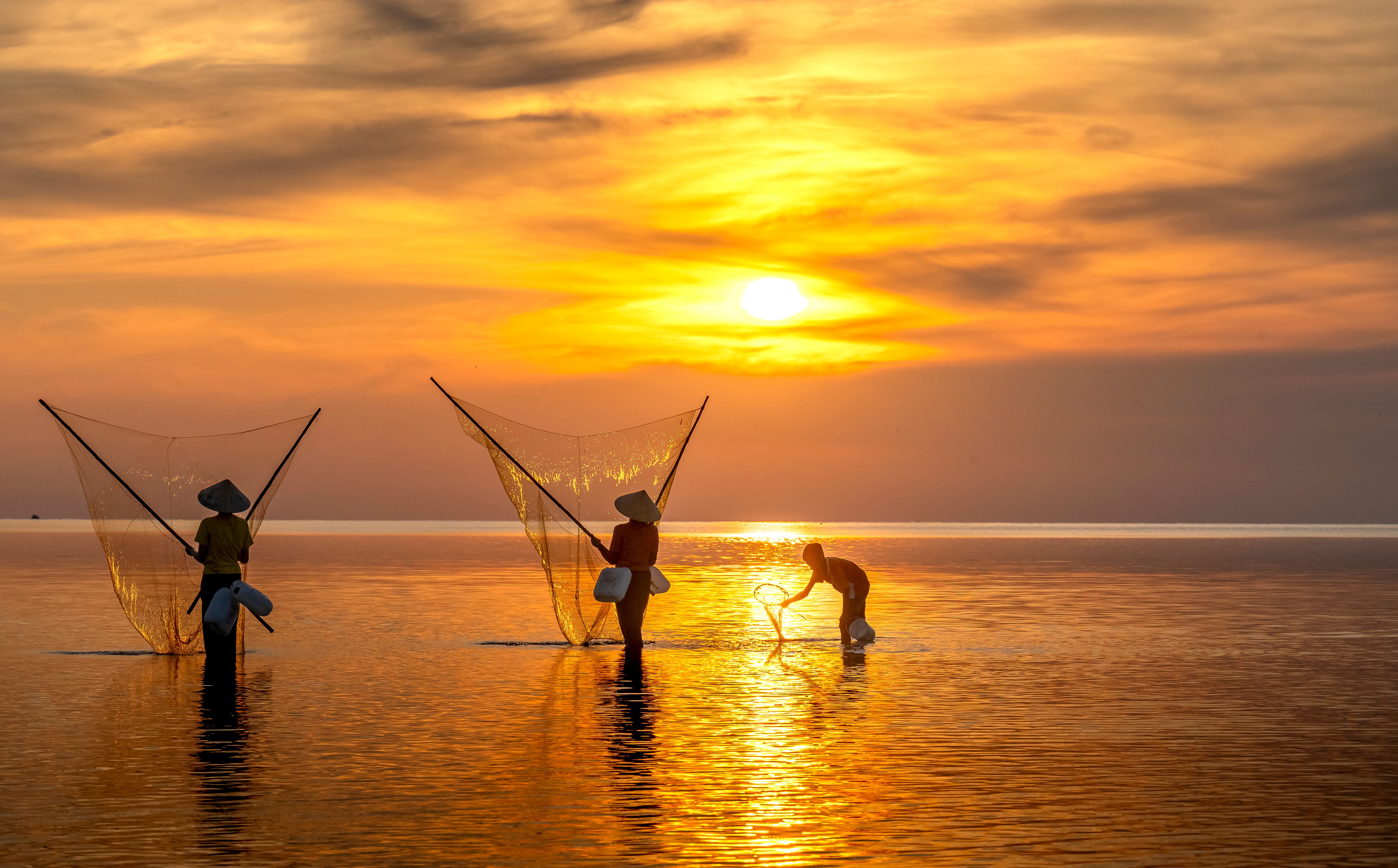 Traditional Fishing at Sunrise in Southeast Asia · Free Stock Photo