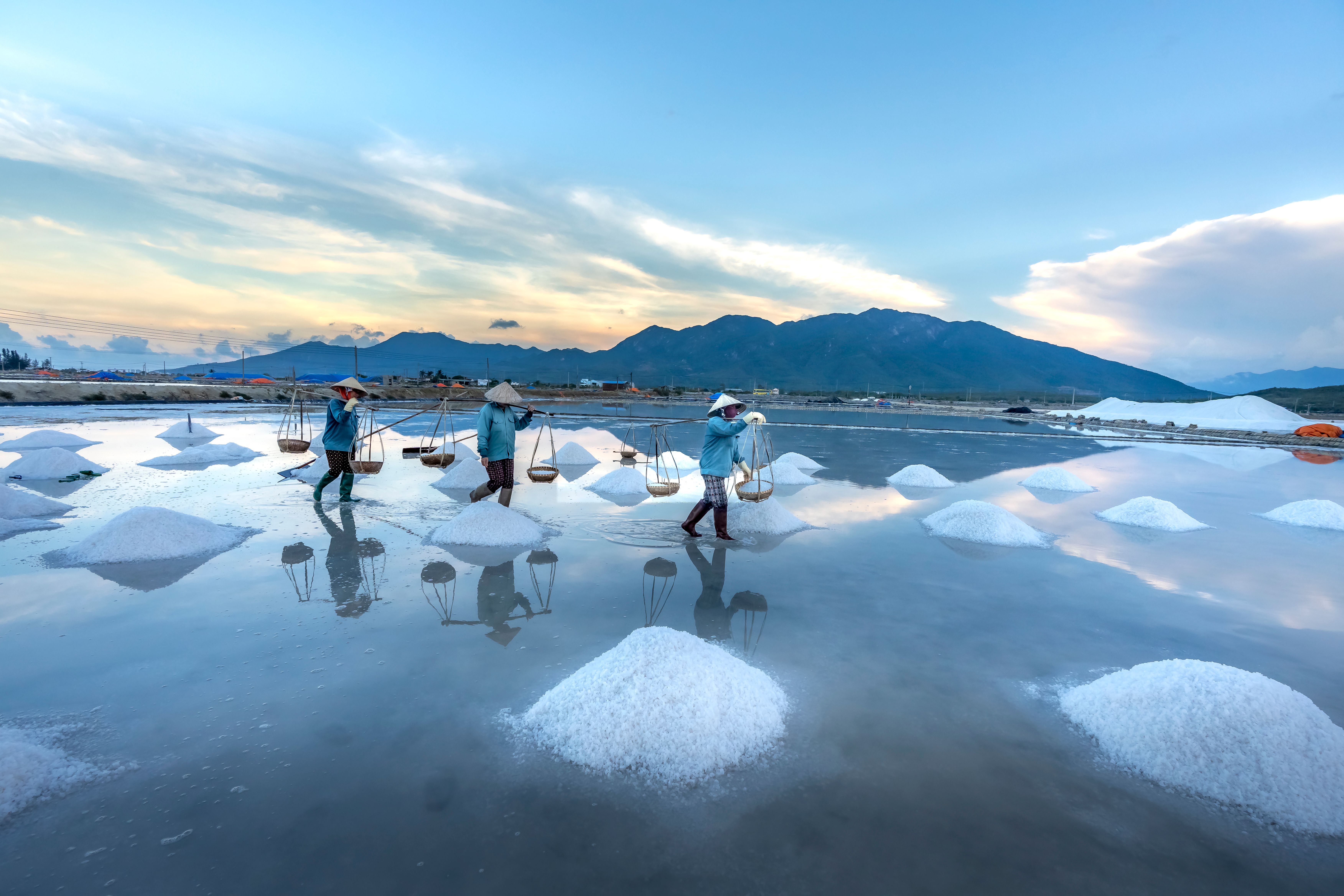 Salt Farmers Working in Vietnamese Salt Field · Free Stock Photo