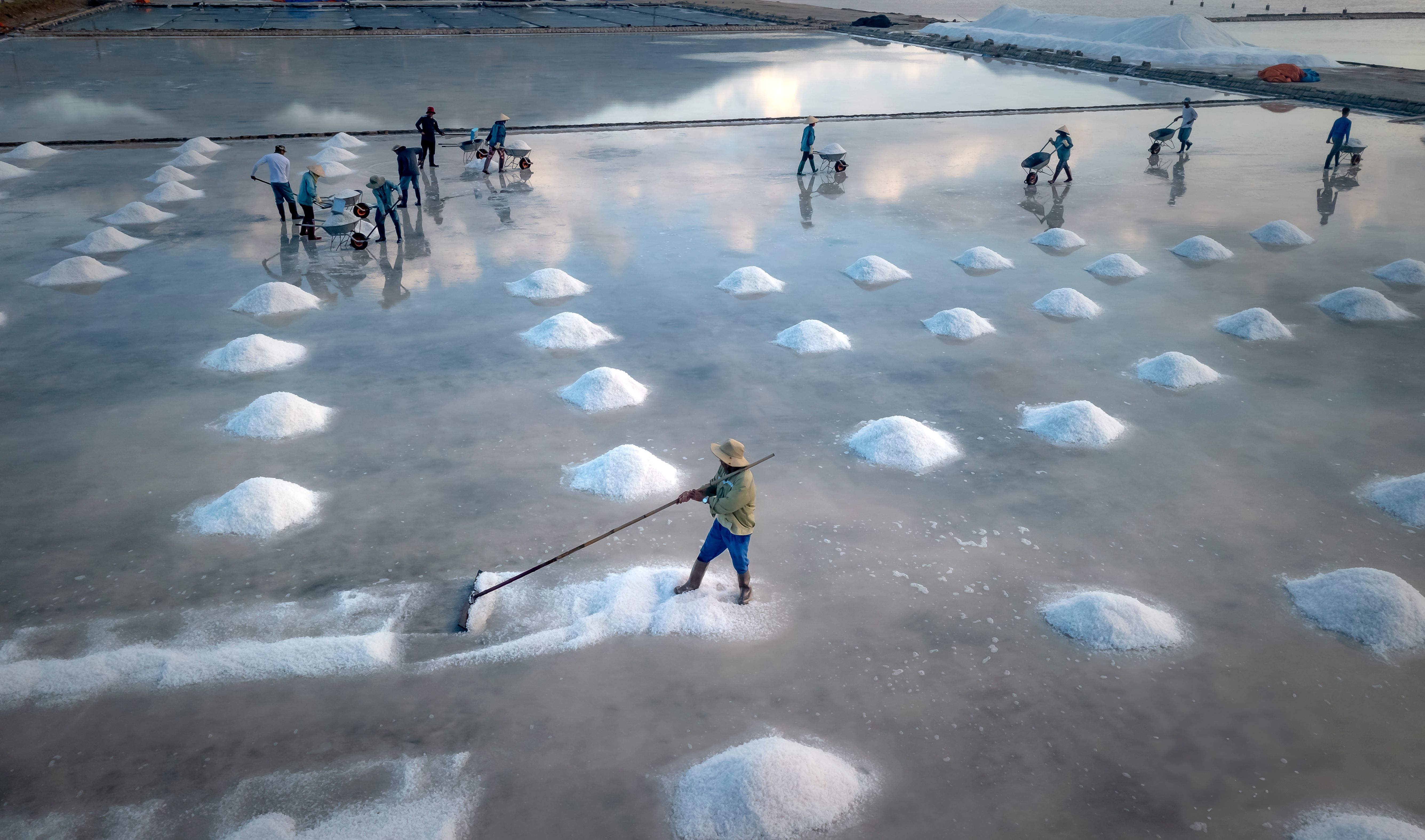 Aerial View of Salt Harvesting Workers Outdoors · Free Stock Photo