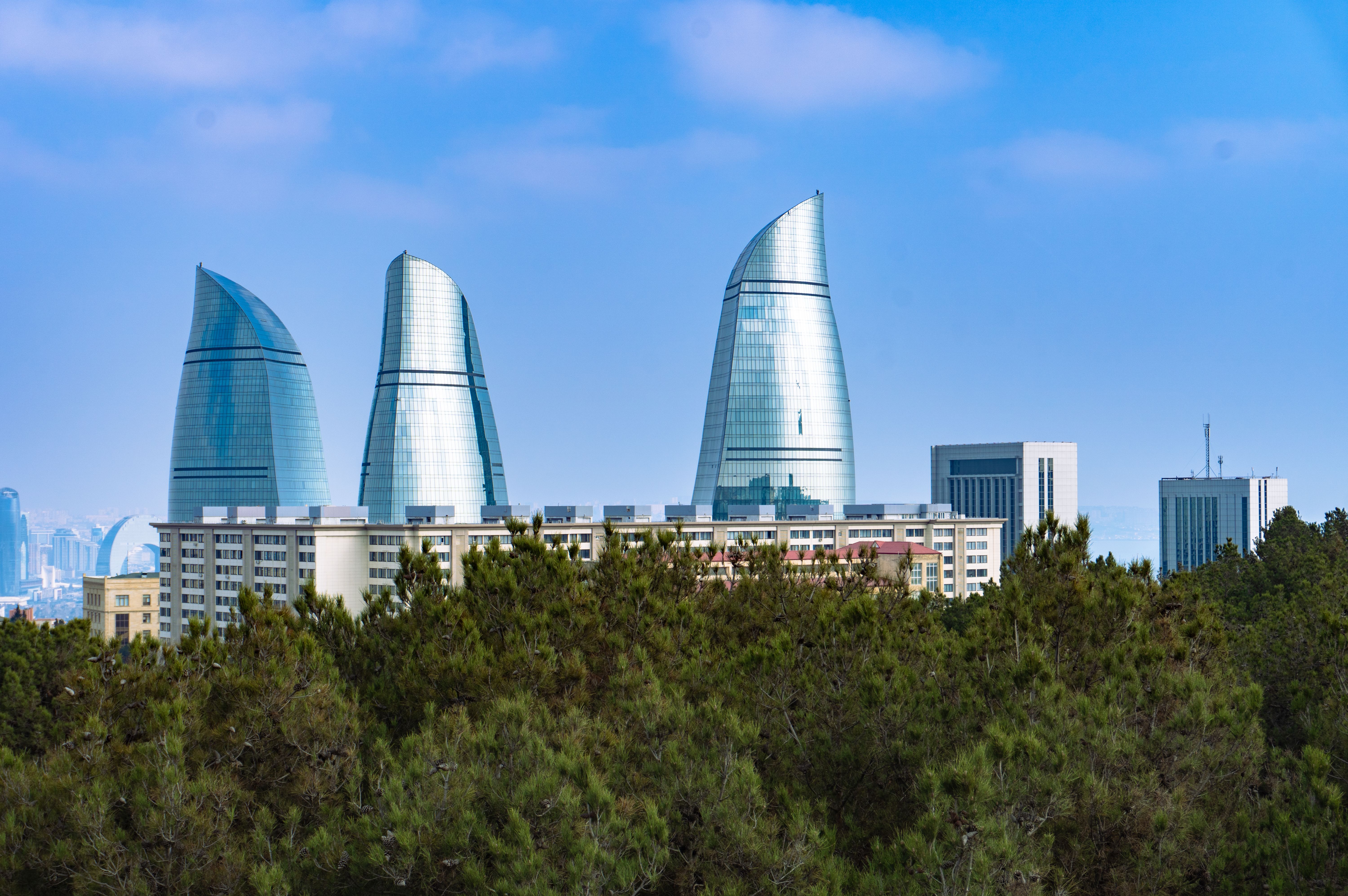 Baku's Iconic Flame Towers in a Clear Day View · Free Stock Photo