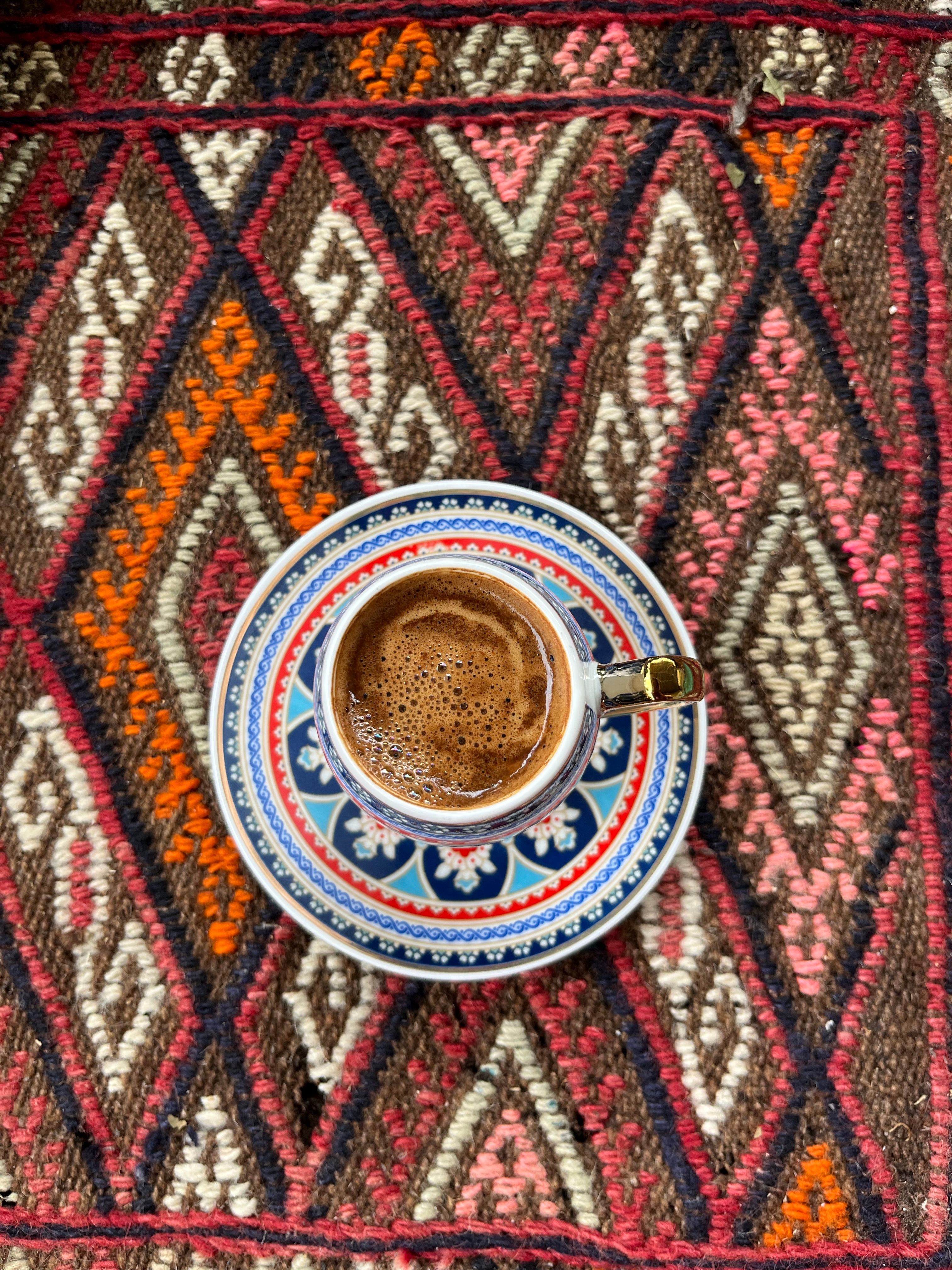 Traditional Turkish Coffee on Patterned Rug · Free Stock Photo