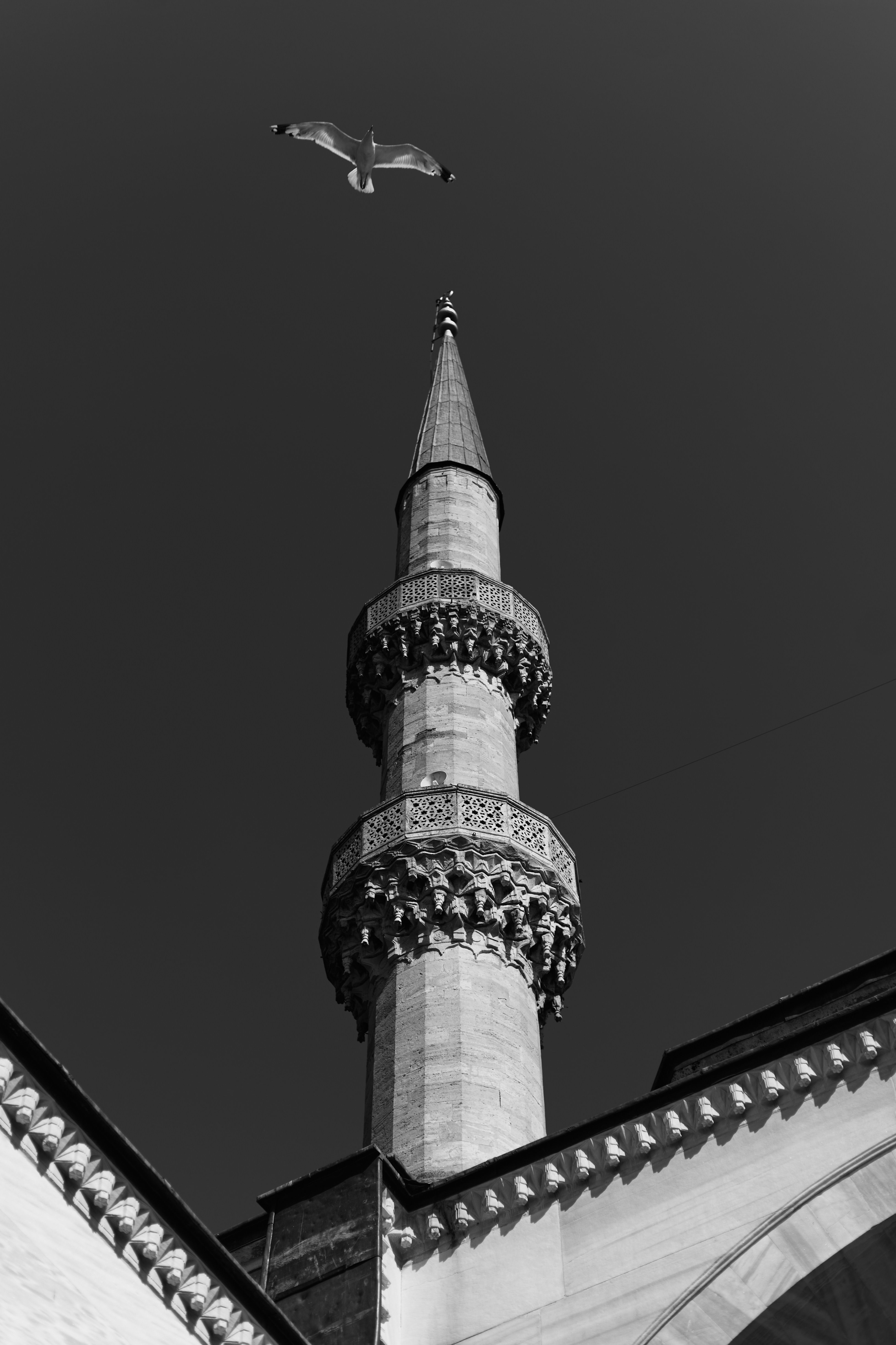 Black and White Minaret with Bird in Sky · Free Stock Photo