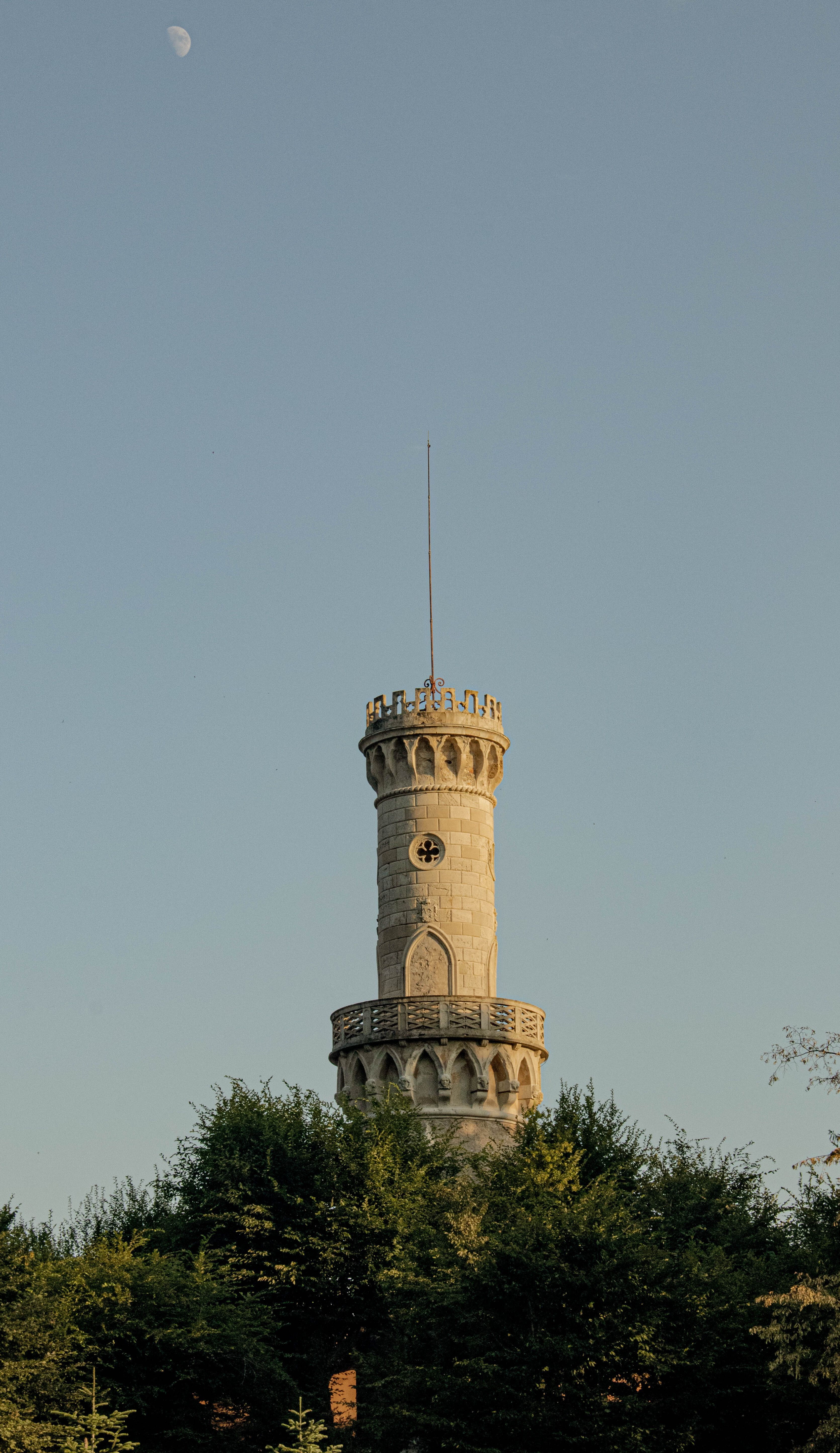 Historic Tower with Moon in Twilight · Free Stock Photo