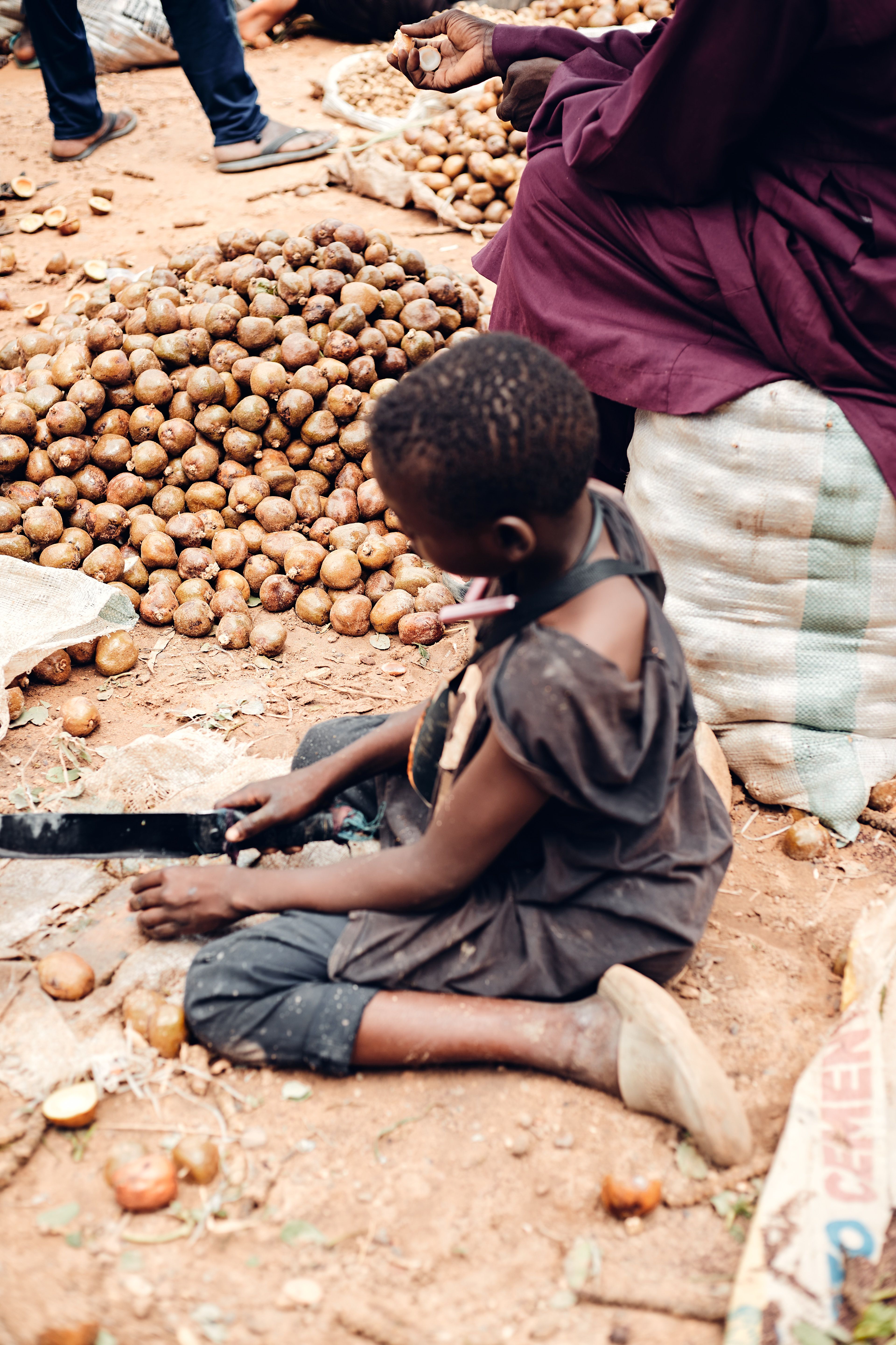 Child Working in Outdoor Market with Fruit · Free Stock Photo