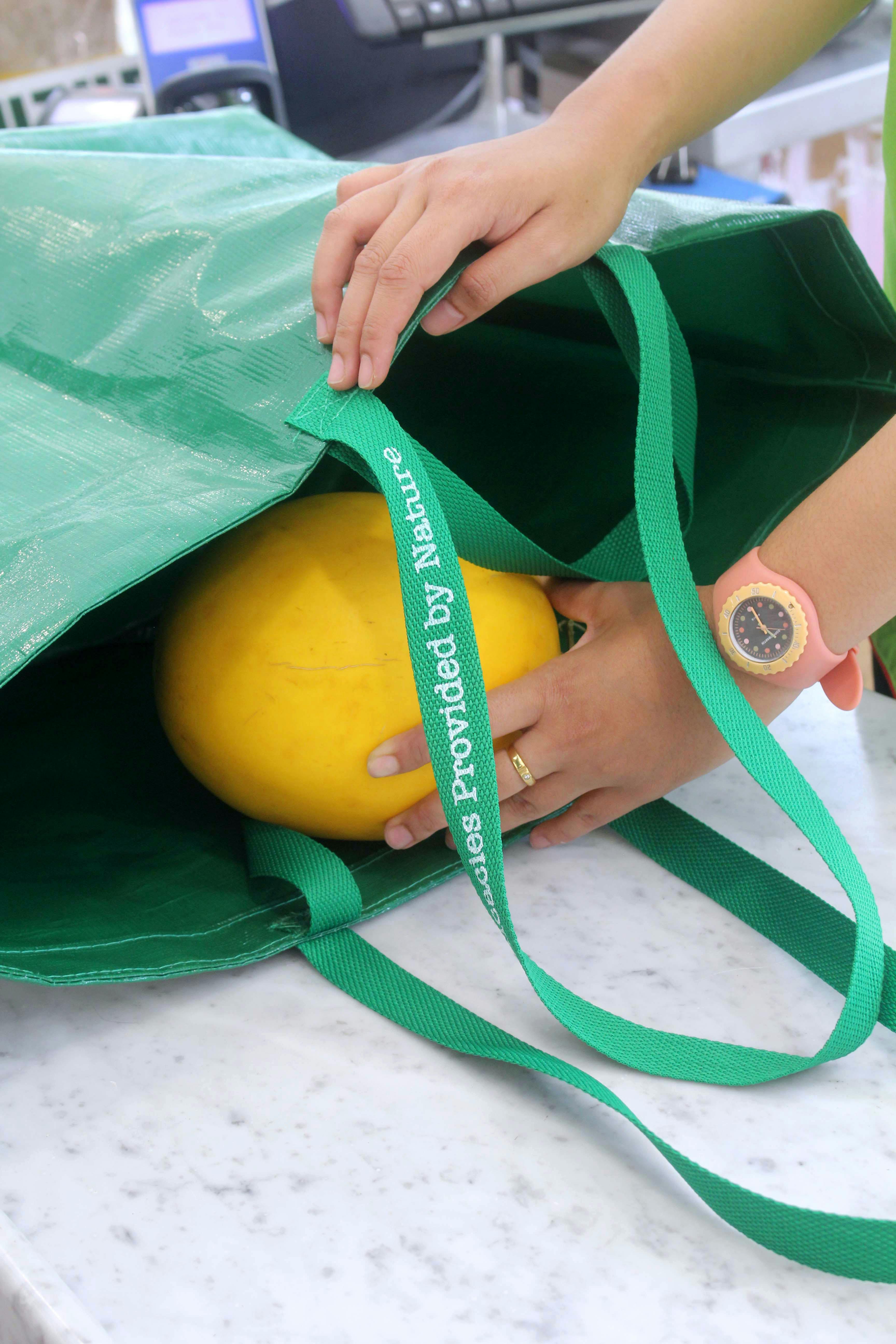 Woman packing melon into reusable shopping bag · Free Stock Photo