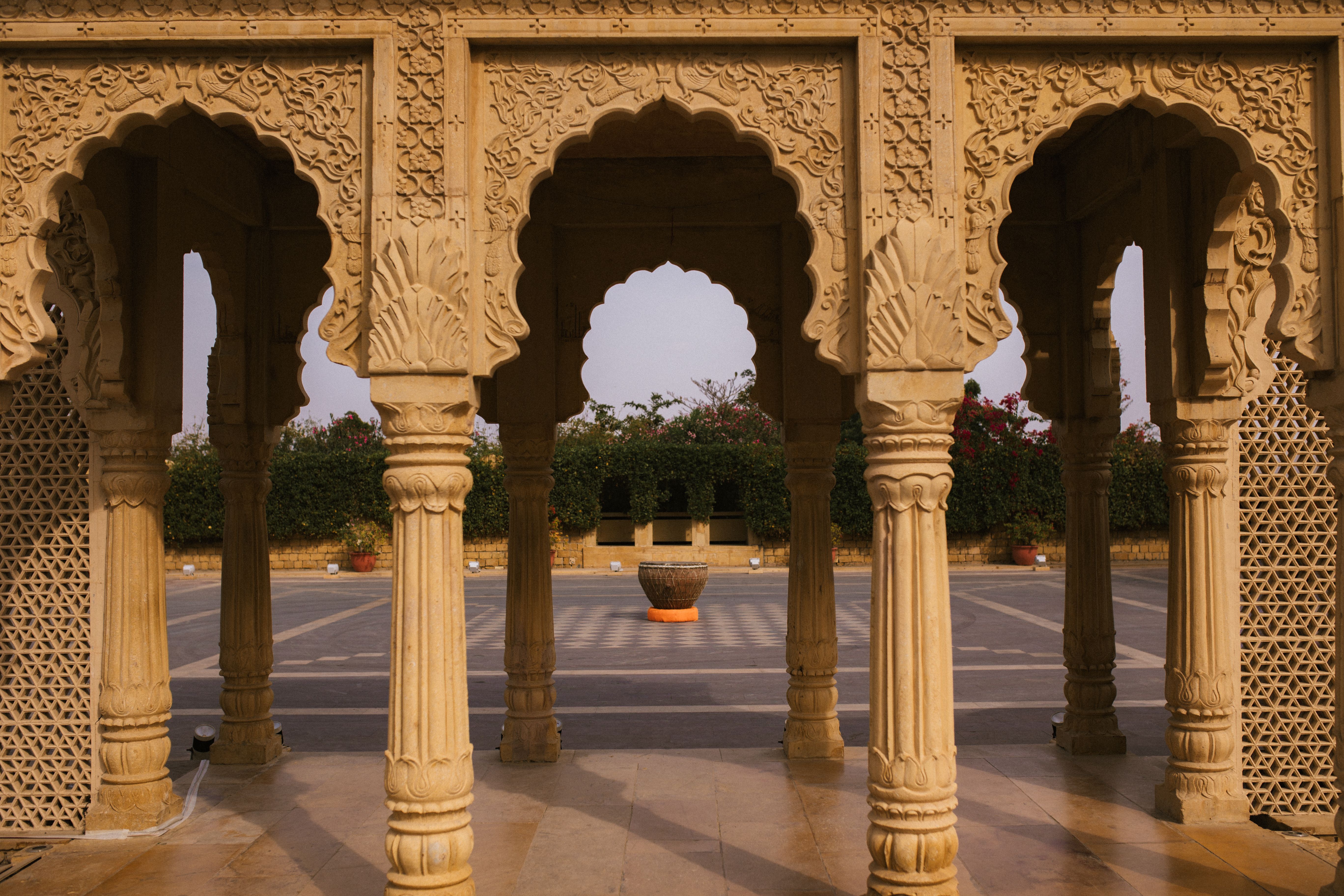 Intricately Carved Stone Pavilion at Sunset · Free Stock Photo