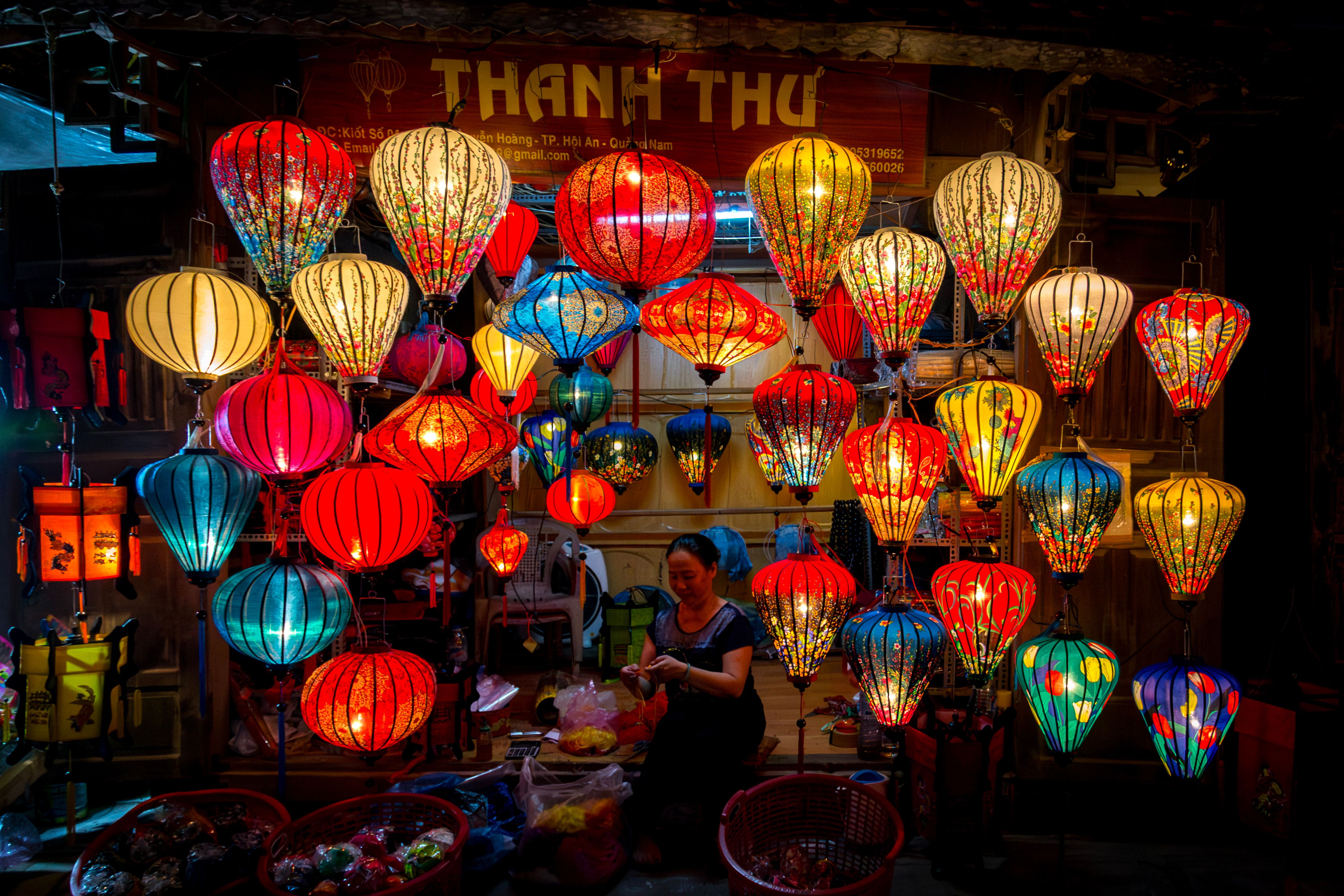 Colorful Lanterns Display In Hanoi Night Market Free Stock Photo
