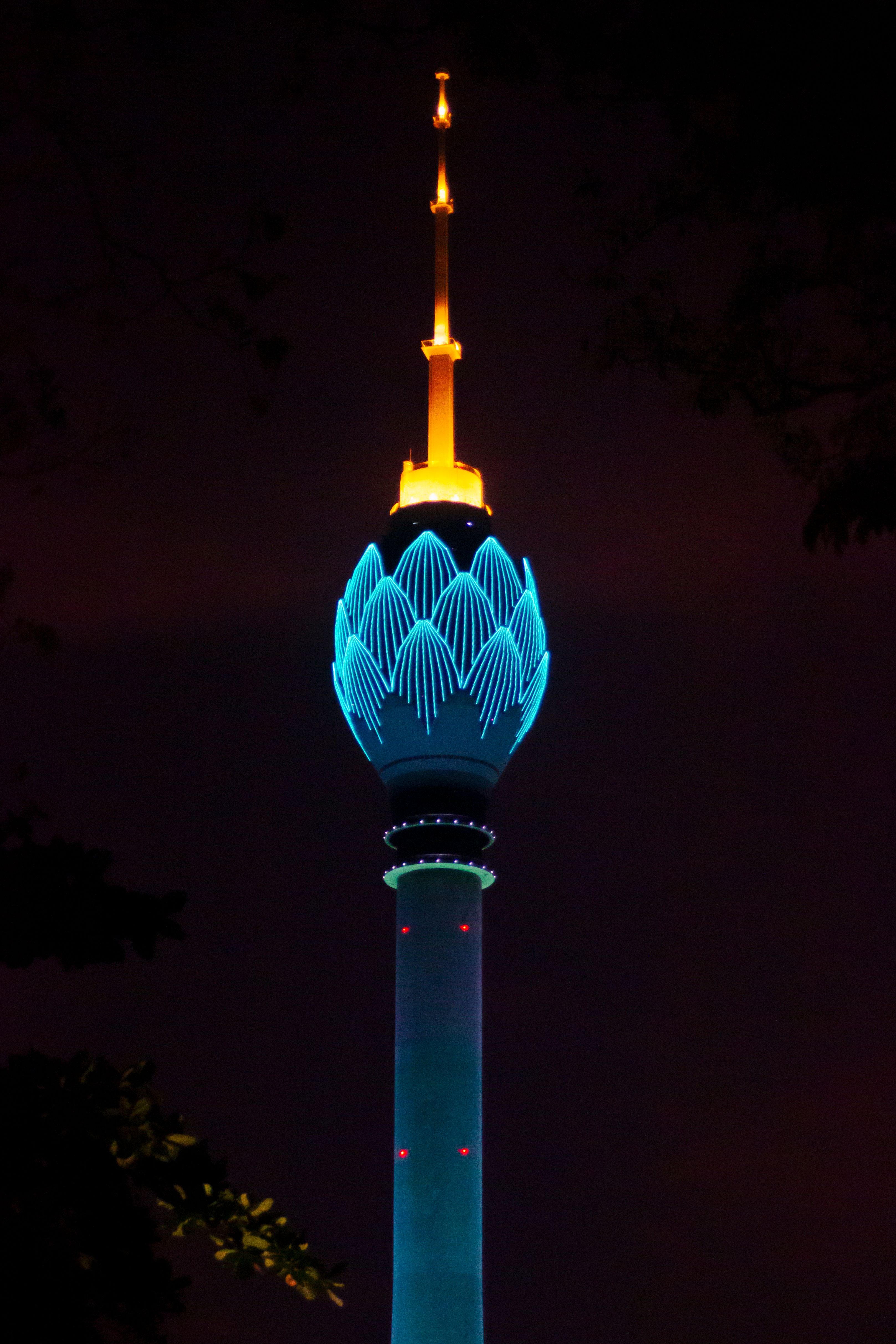 Illuminated Colombo Lotus Tower at Night · Free Stock Photo