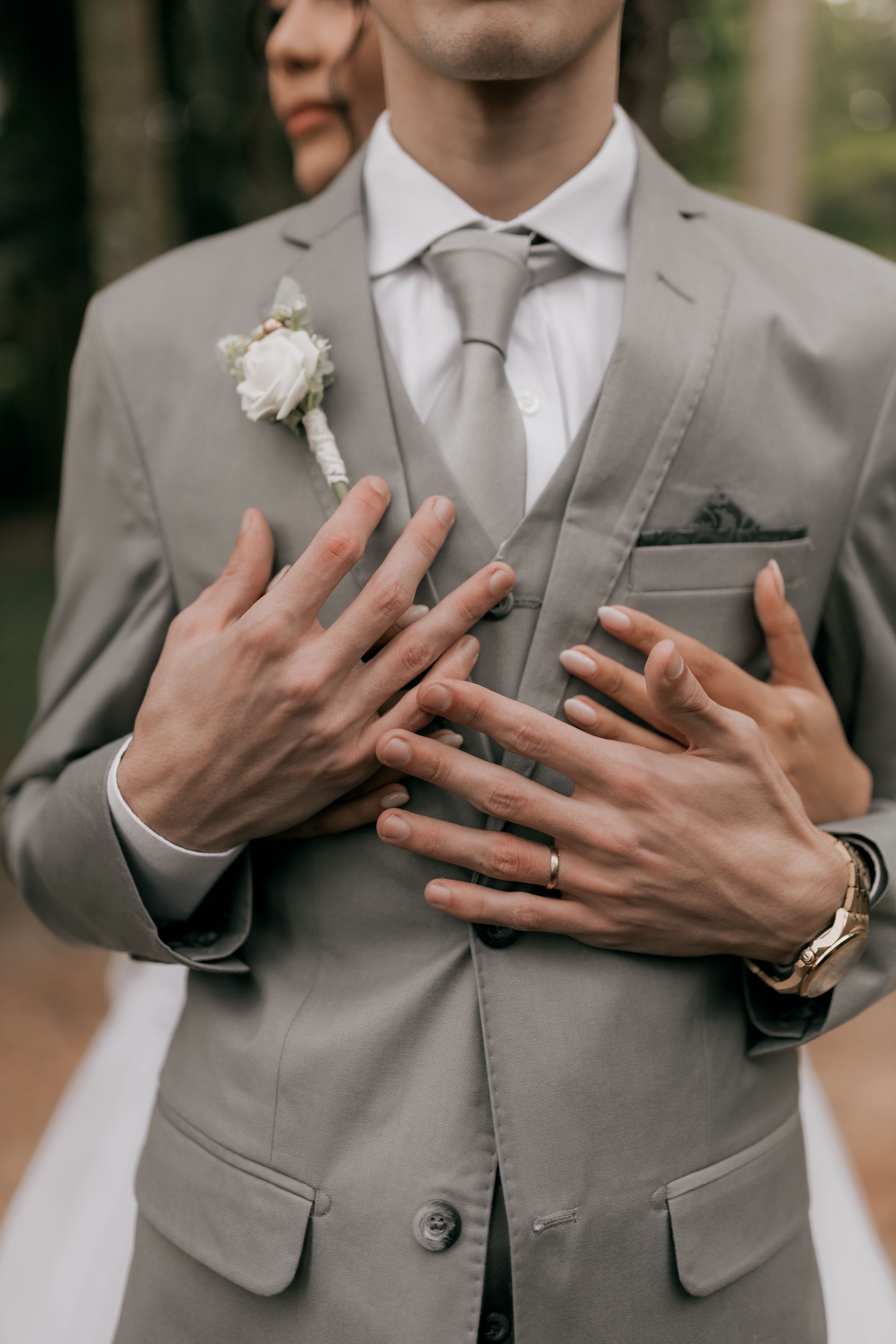 Newlywed Couple Touching Hands · Free Stock Photo