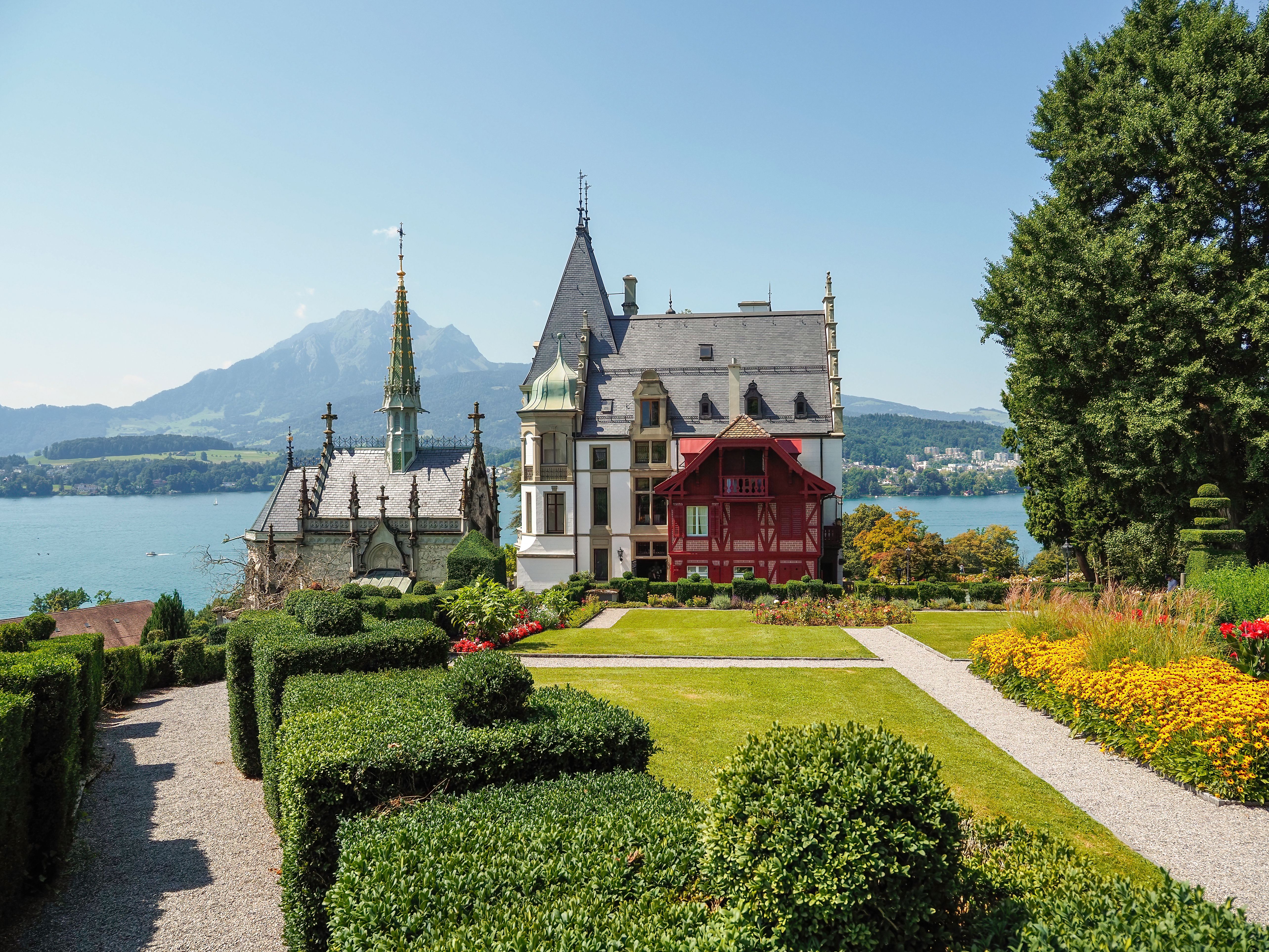 Stunning Swiss Chateau Overlooking Lake Lucerne · Free Stock Photo