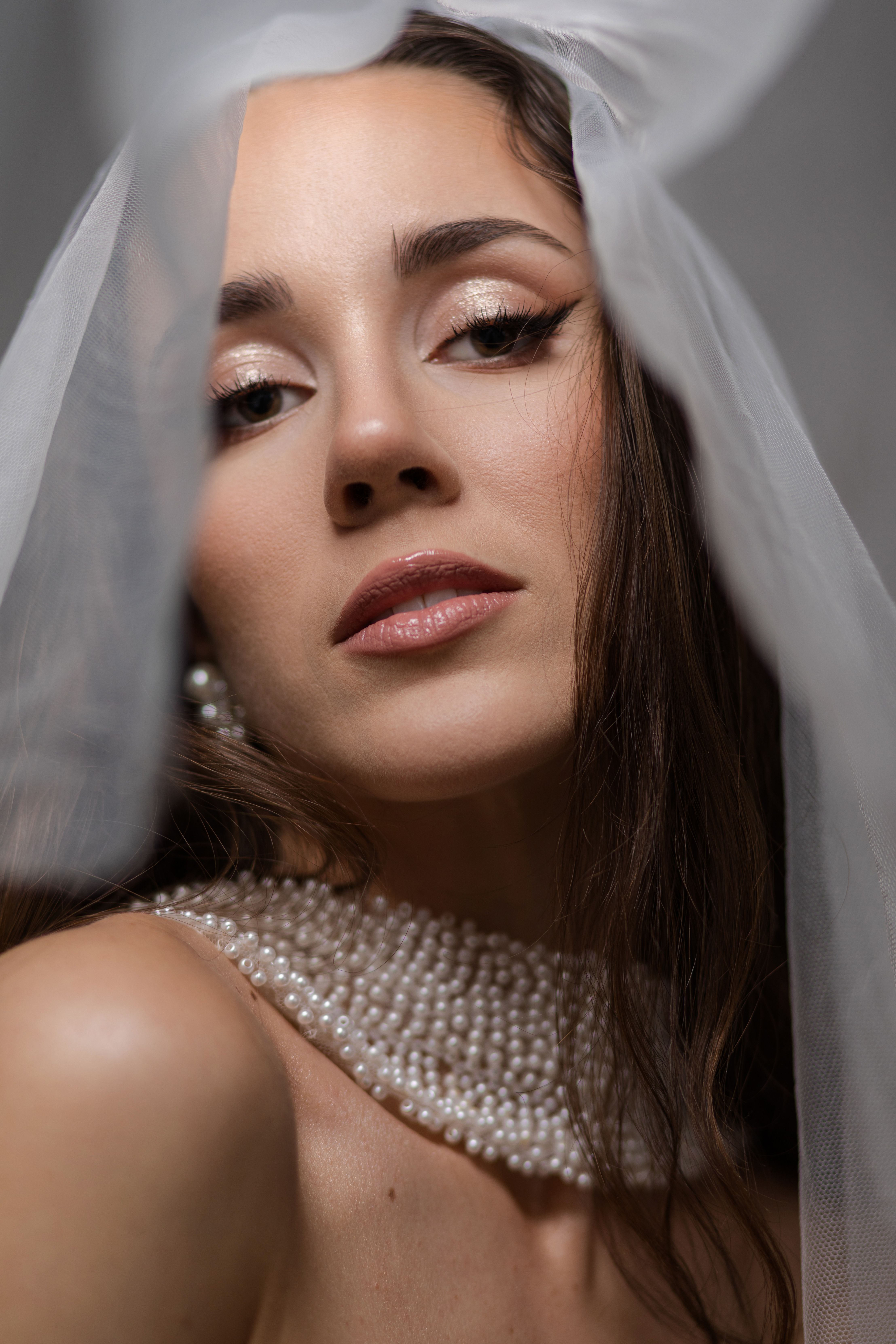 Elegant Bridal Portrait with Veil and Pearls · Free Stock Photo