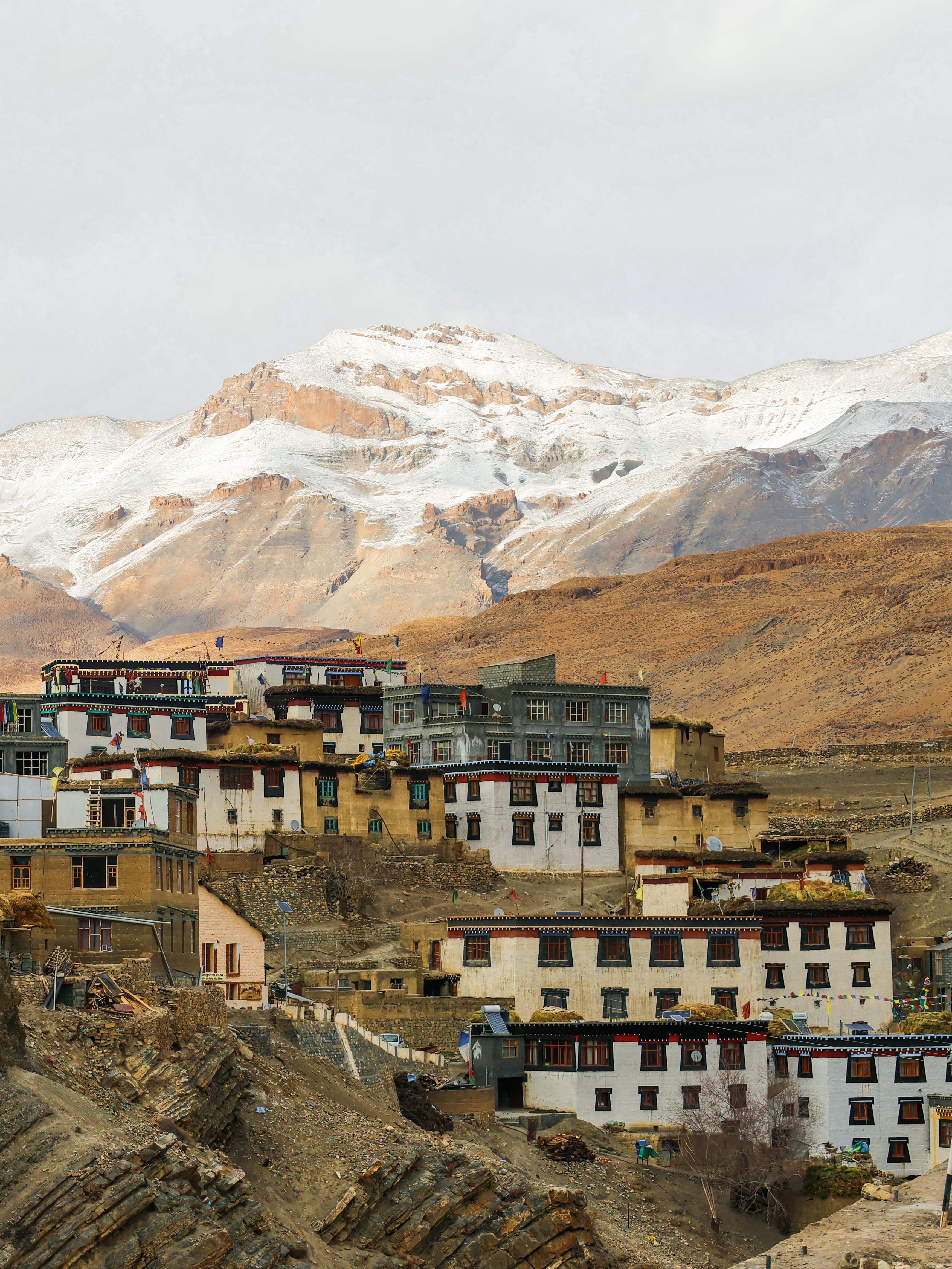 Scenic Himalayan Monastery with Snow-Capped Peaks · Free Stock Photo