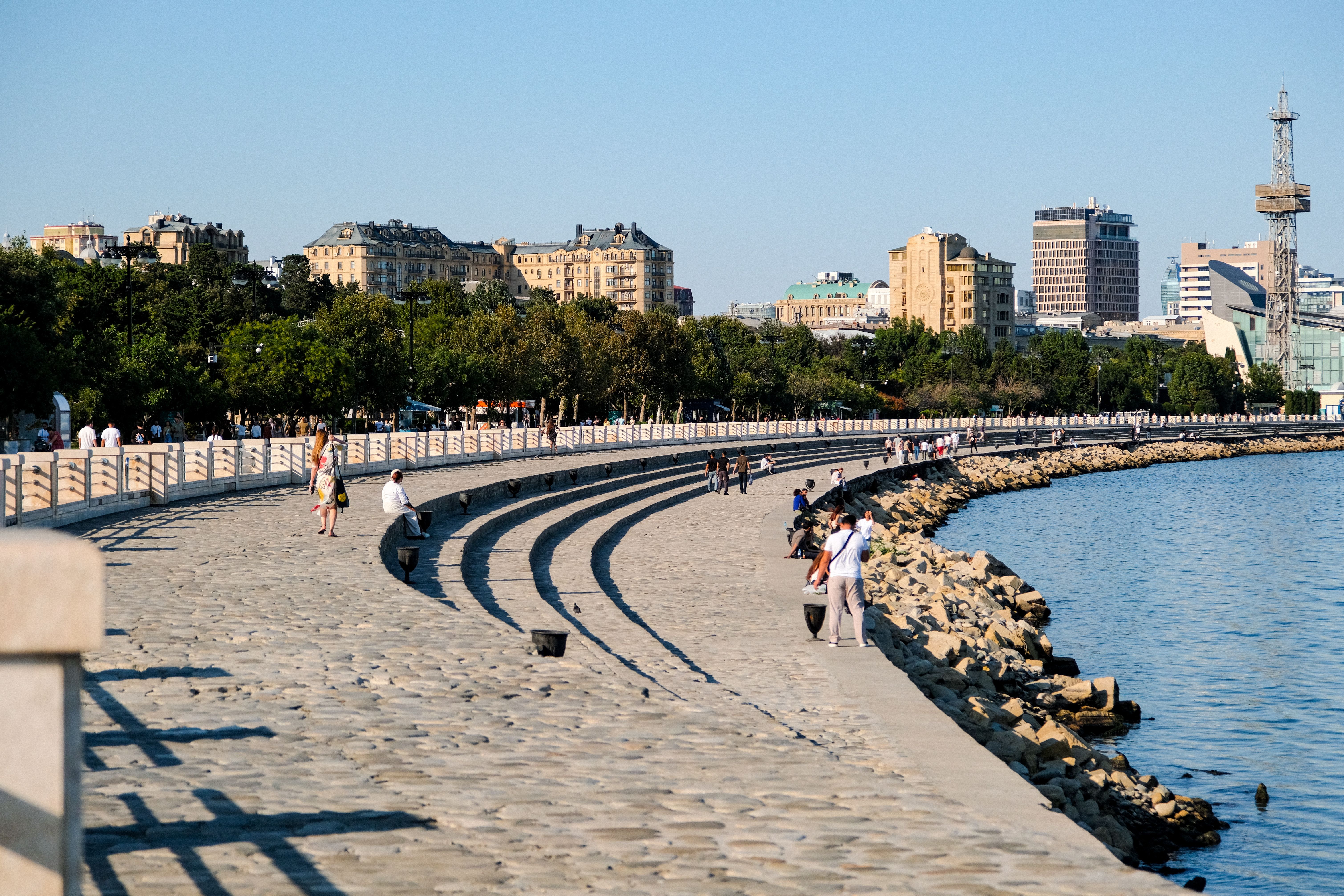 Baku Waterfront Promenade Leading to Skyline · Free Stock Photo