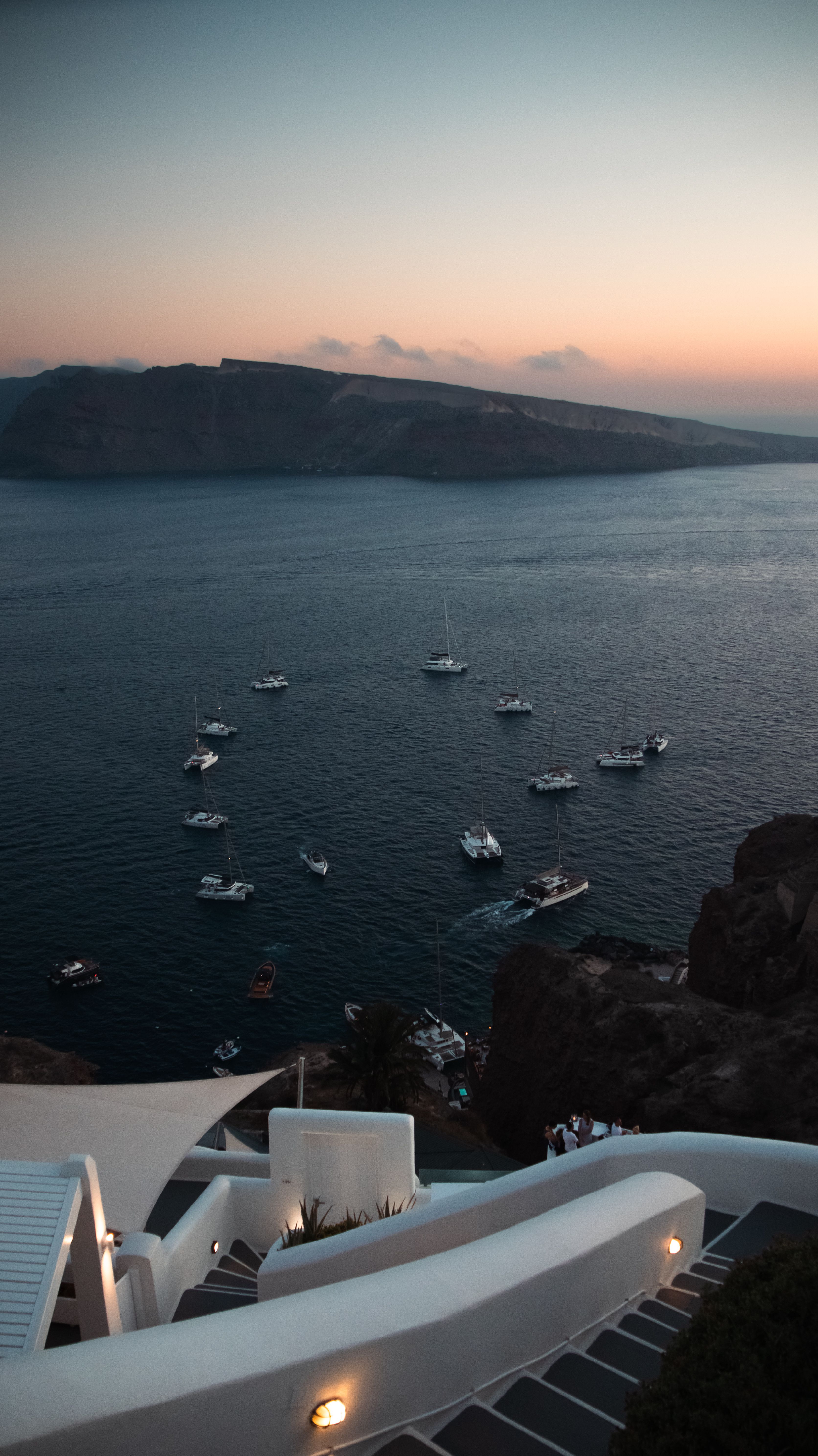 Sunset Overlooking the Aegean Sea in Fira · Free Stock Photo