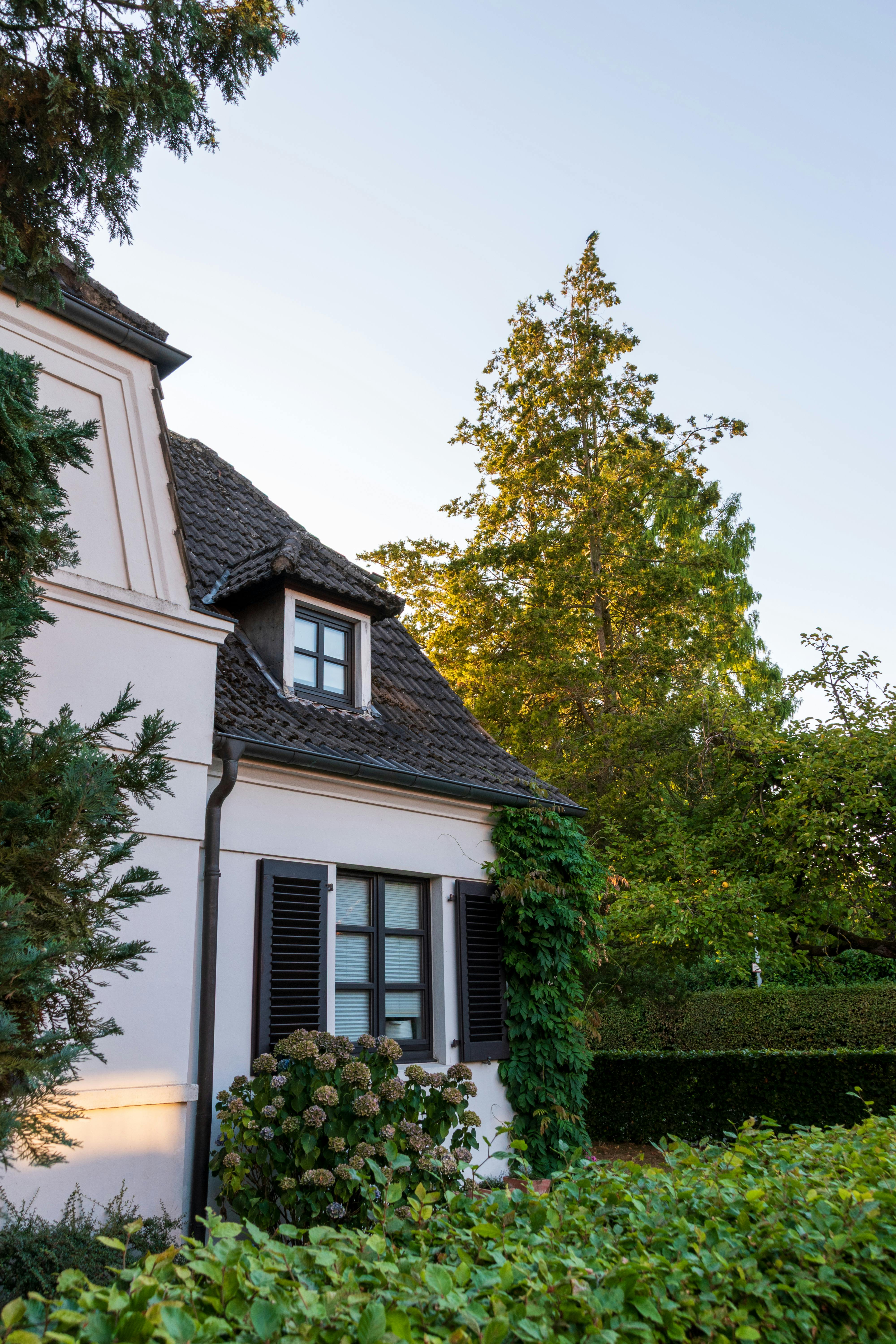 Charming Cottage with Lush Garden and Sunset · Free Stock Photo