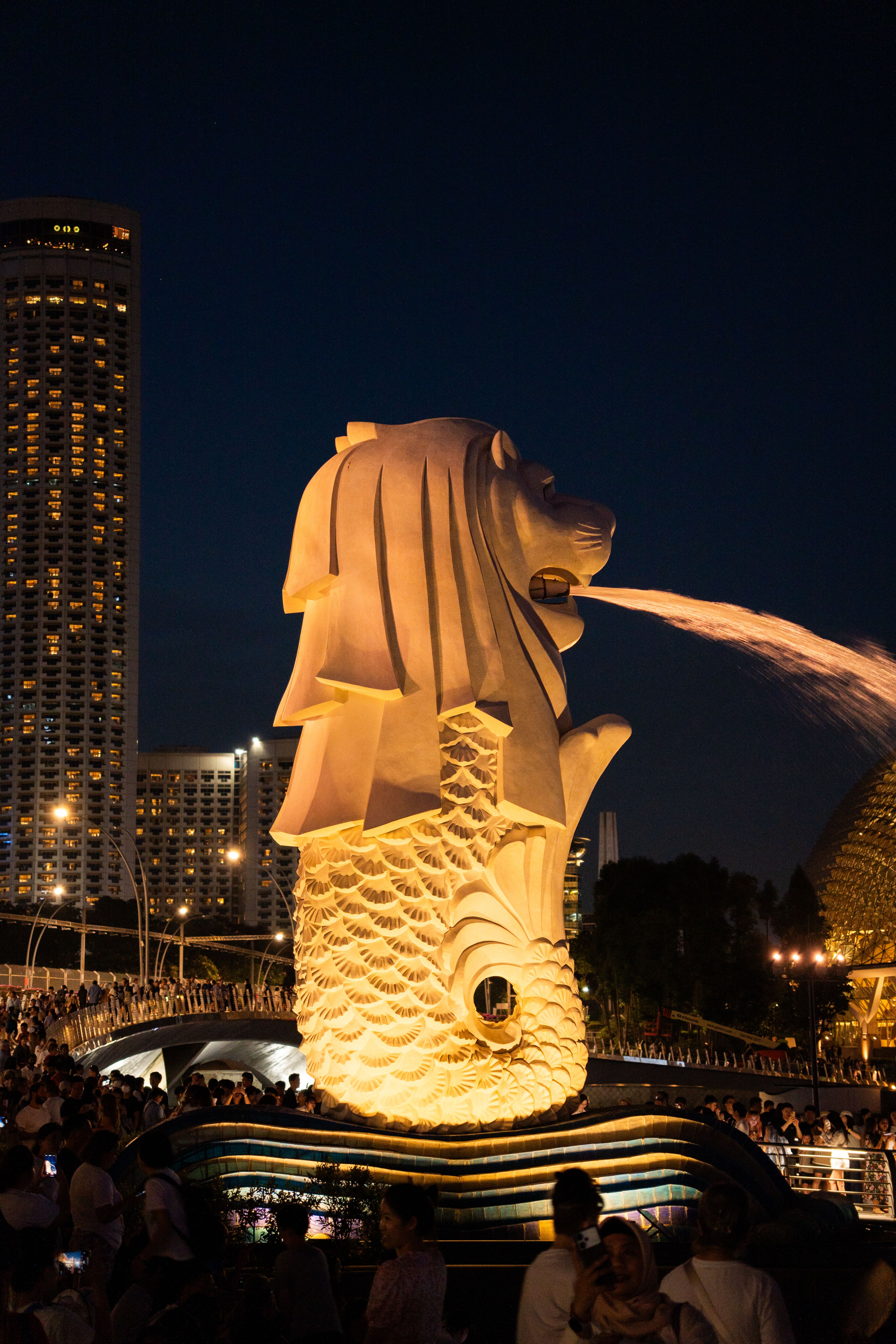 Illuminated Merlion Statue at Night in Singapore · Free Stock Photo
