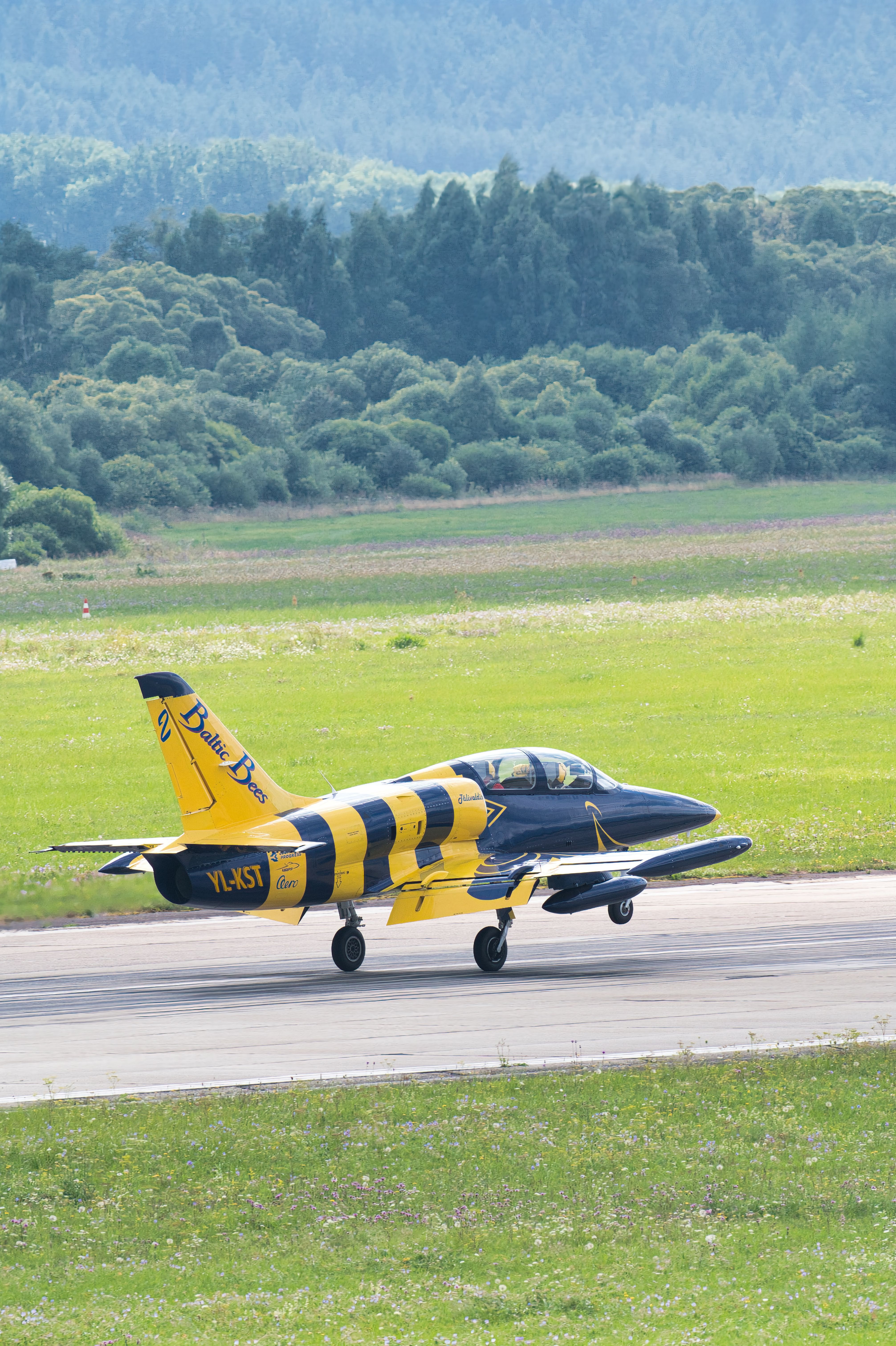 Vibrant Yellow Jet on Runway in Slovakian Landscape · Free Stock Photo