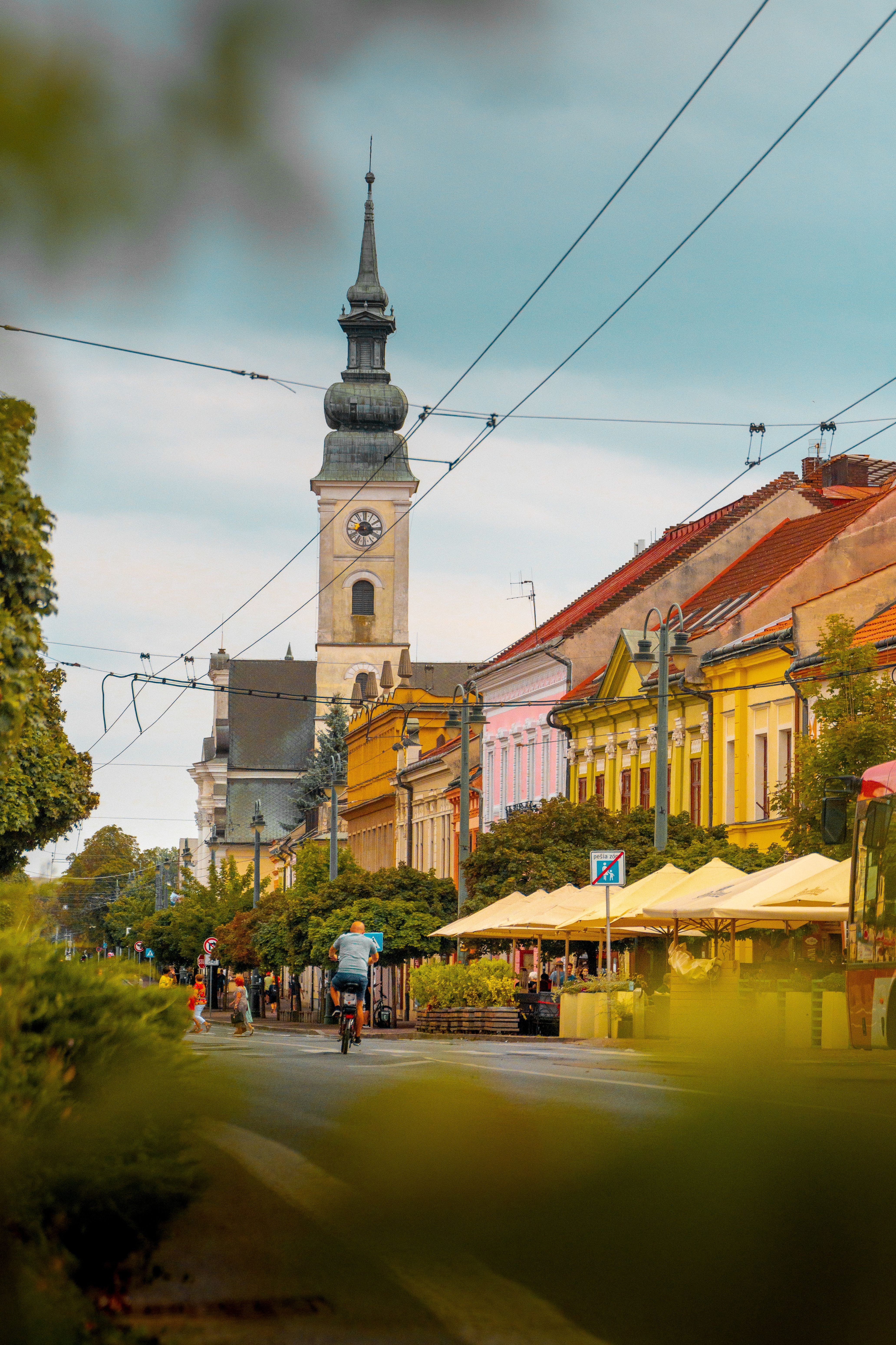 Street in European Town with Historic Tower · Free Stock Photo